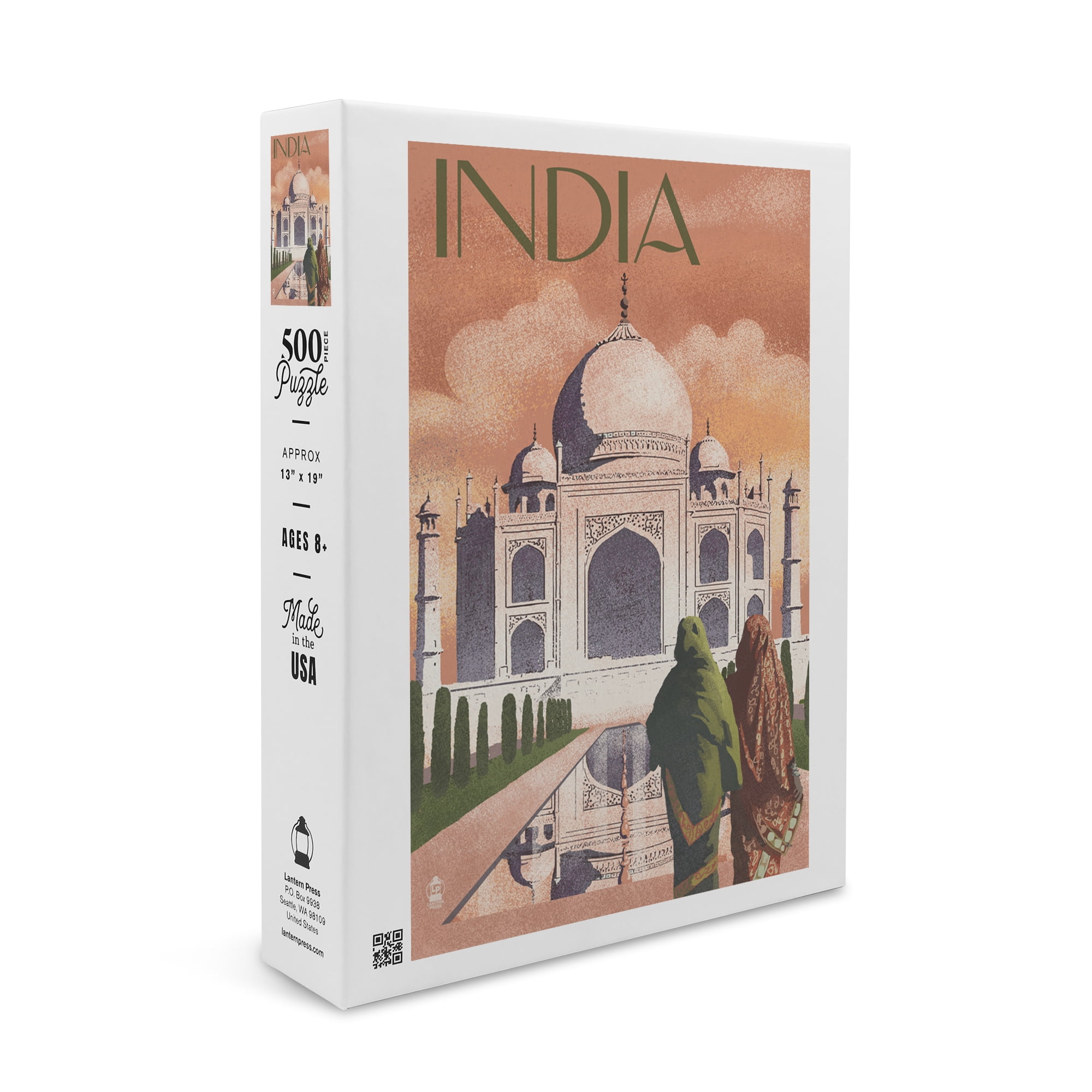 Taj Mahal, India, Lithograph Style (19x27 inches, Premium 500 Piece ...