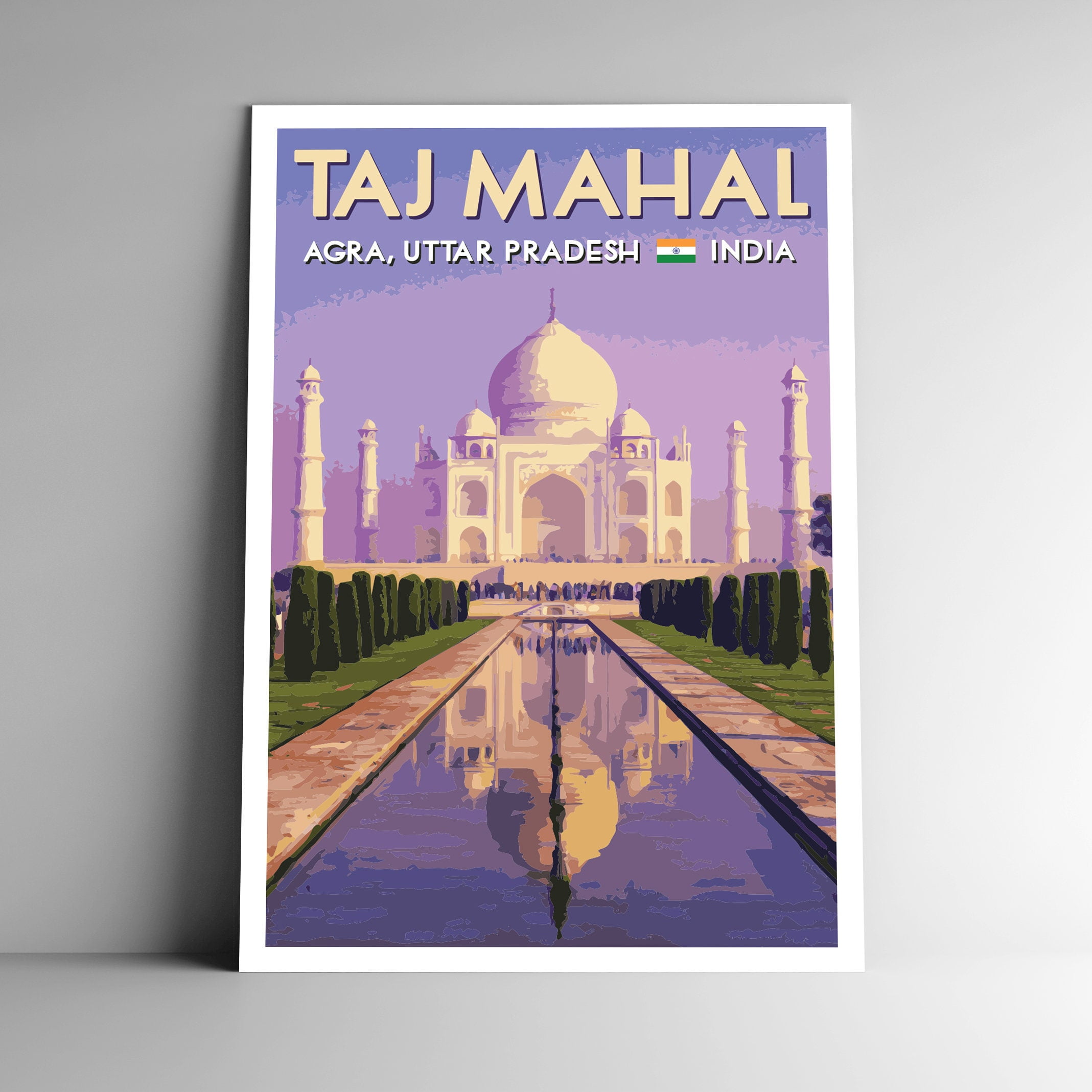 Taj Mahal Vintage Travel Poster / Postcard WPA Style Retro Art Print ...