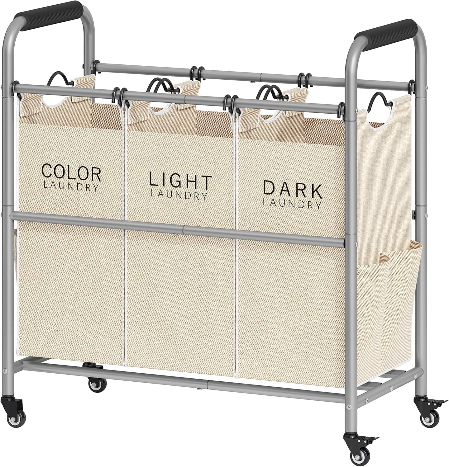 3 Bag Laundry Sorter Cart, Laundry Hamper Sorter Basket with Heavy Duty ...