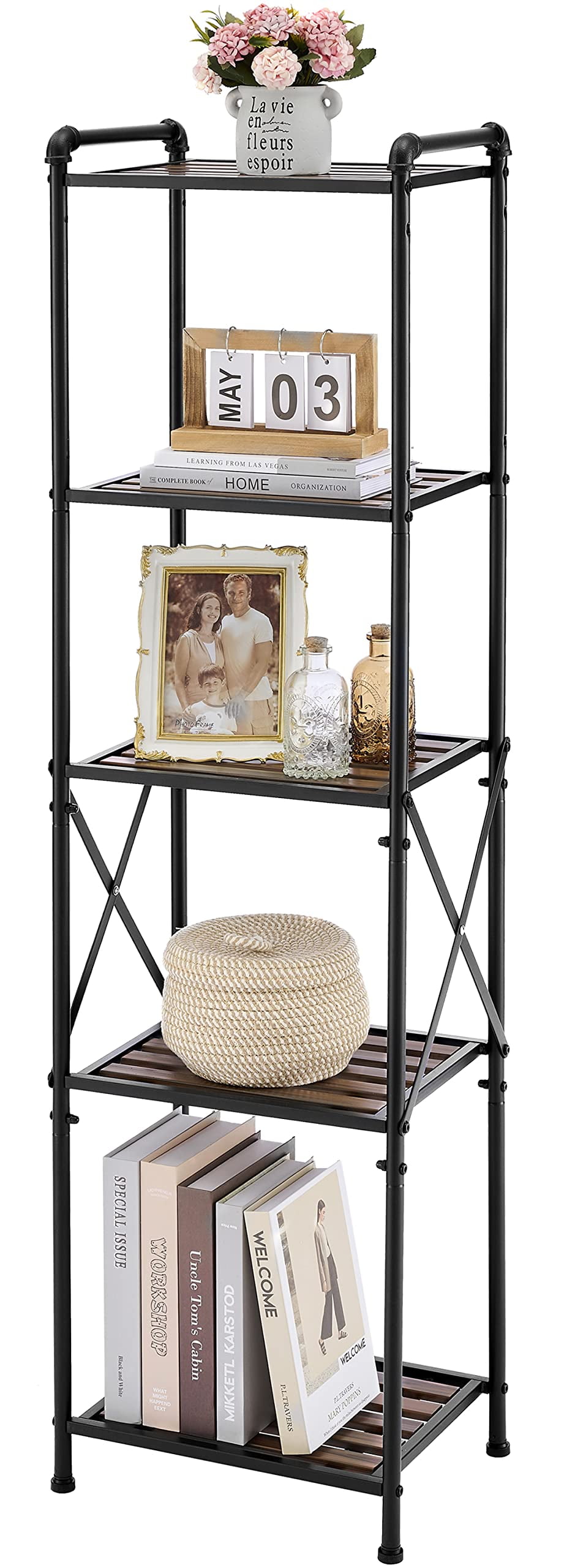 Tajsoon 5 Tier Bathroom Shelf Free Standing Shelf Unit, Narrow Display ...