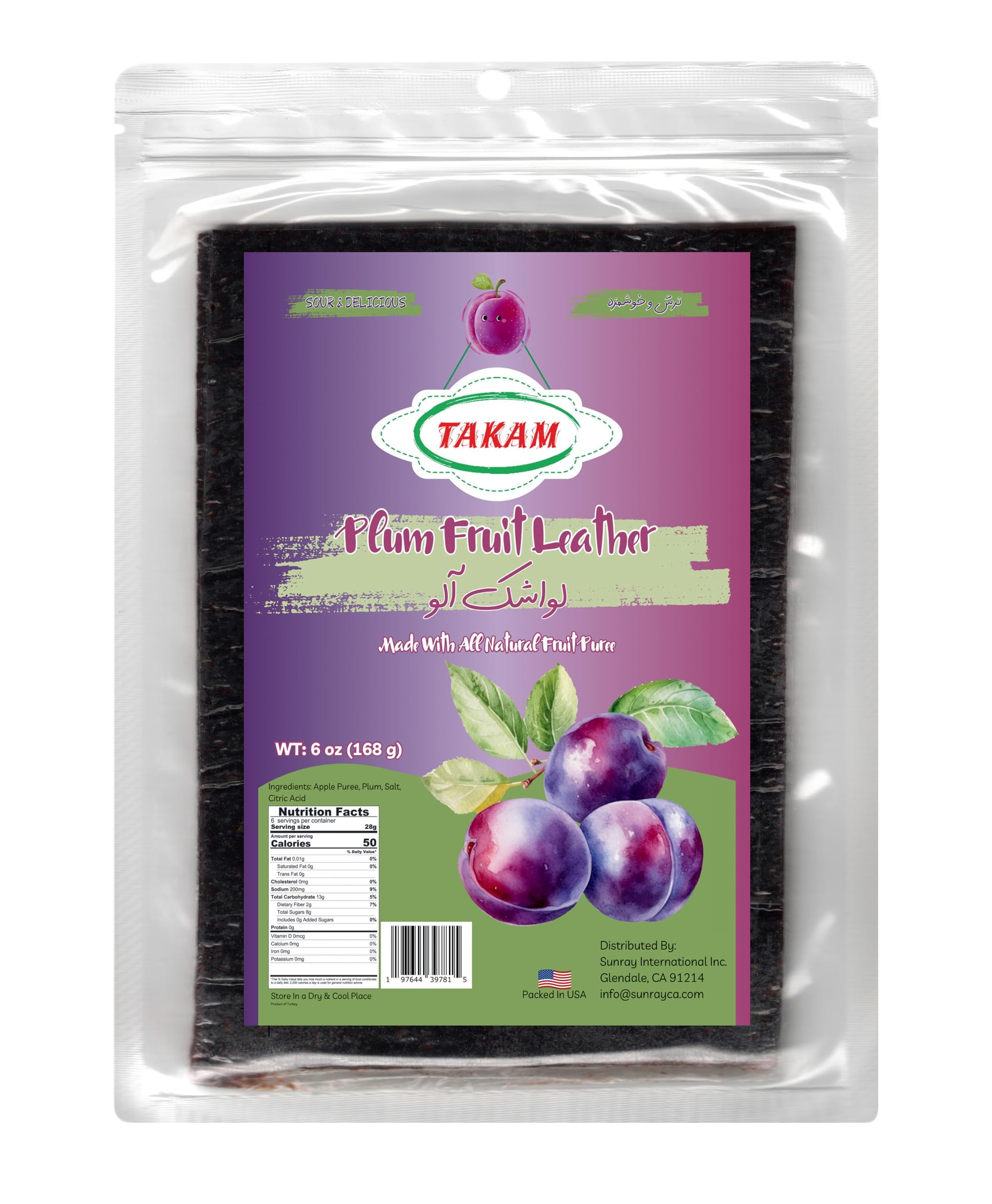 Takam Lavashak Plum Fruit SSF20 Leather Authentic Persian Style Sour and Salty Fruit Layer 6 OZ ...