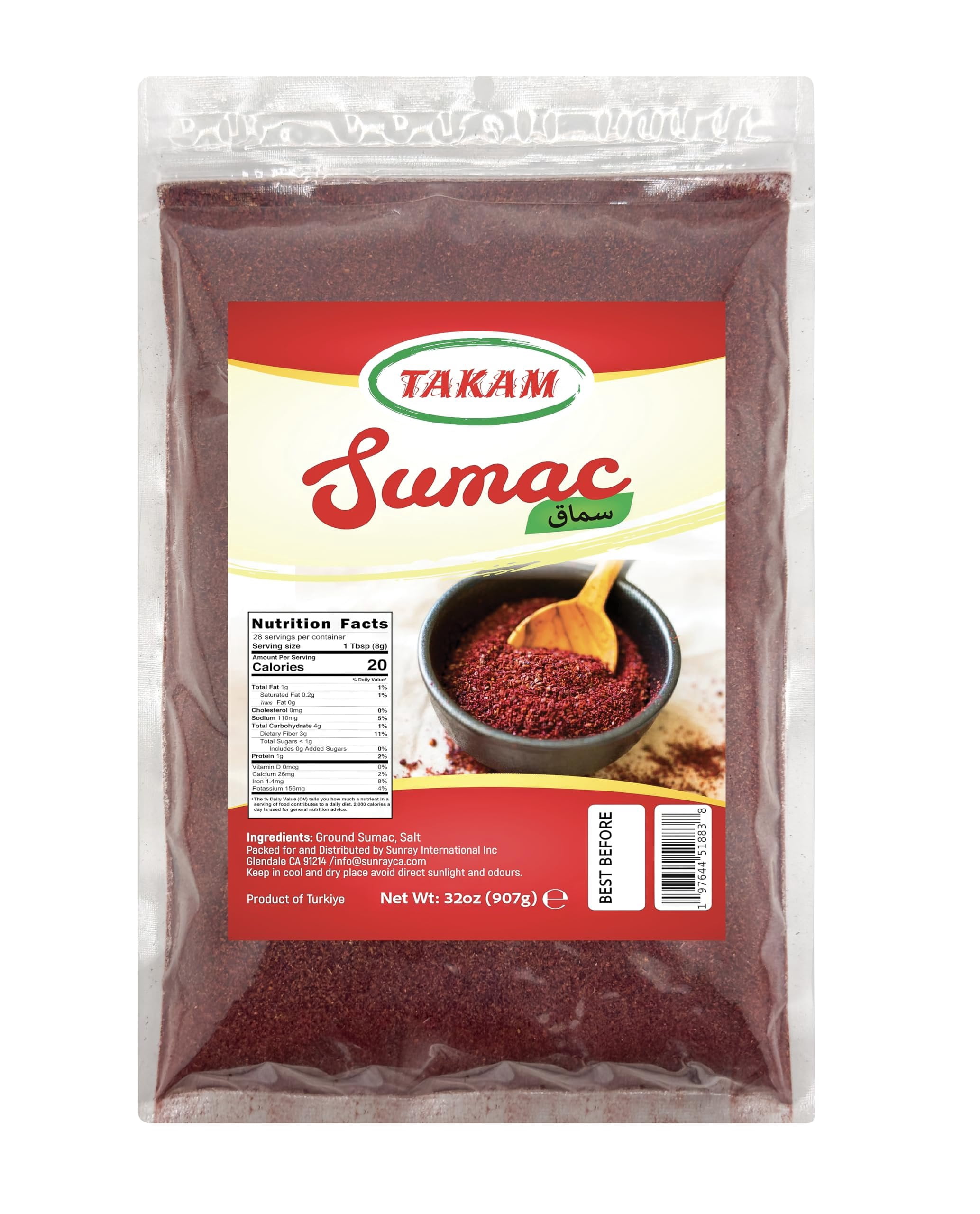 Takam Sumac Spice, 32oz 2lbs Ground Sumac in Resealable Bag, Product of ...