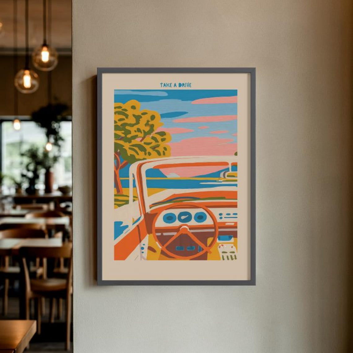 Take A Drive Retro Car Art Roadtrip Holiday Colourful Tropical Summer ...