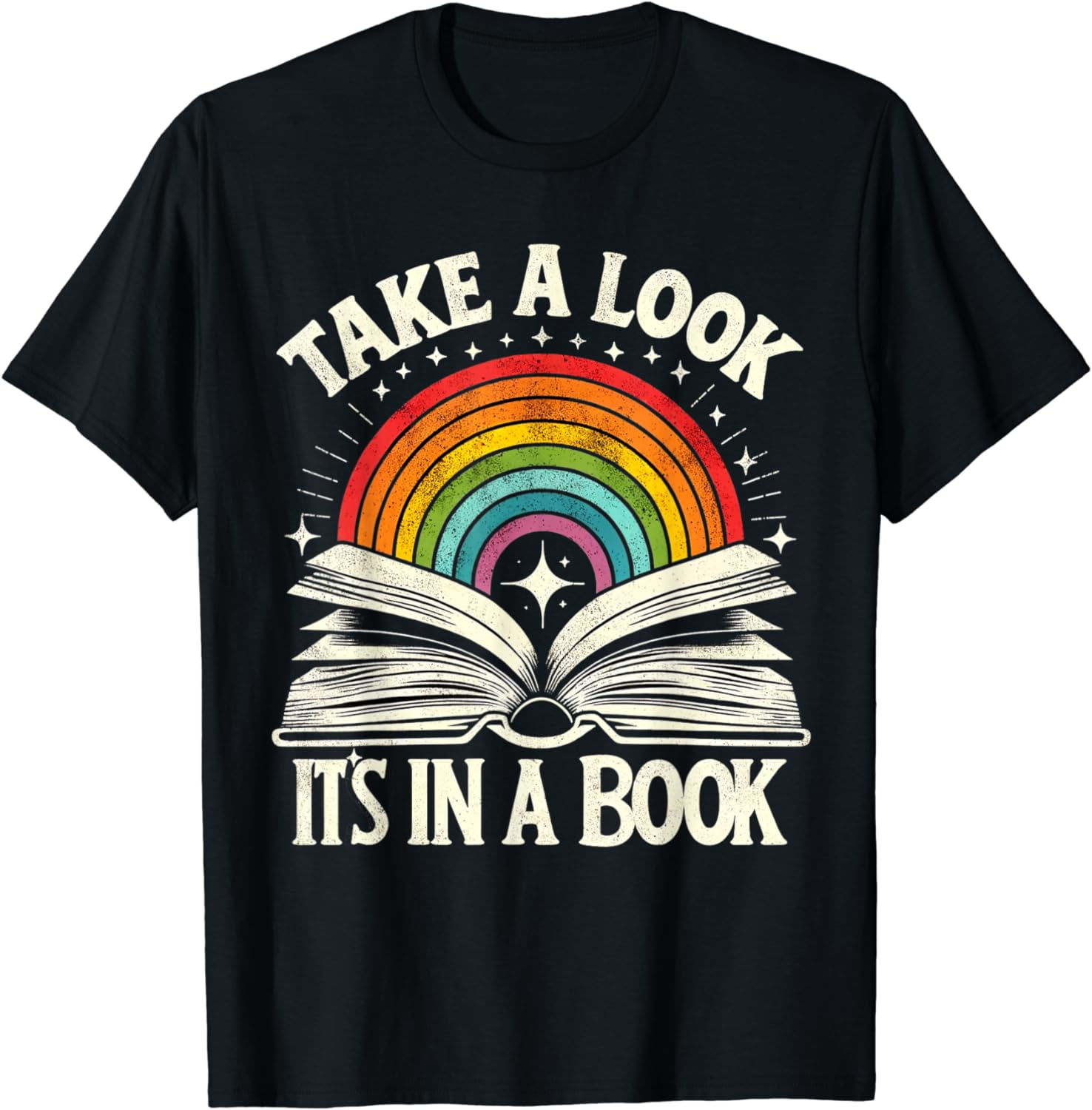 Take A Look A Book Vintage Reading Librarian rainbow Cotton T-Shirt ...