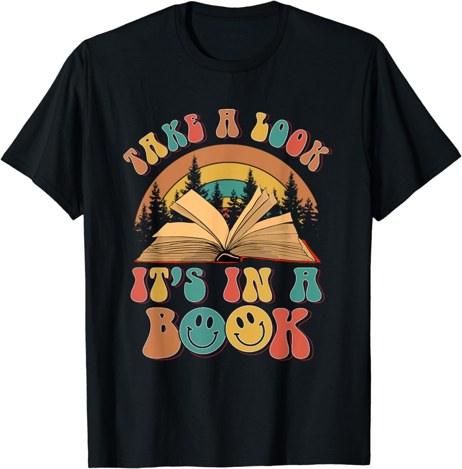 Take A Look It's In A Book Reading Vintage Retro Rainbow casual T-Shirt ...