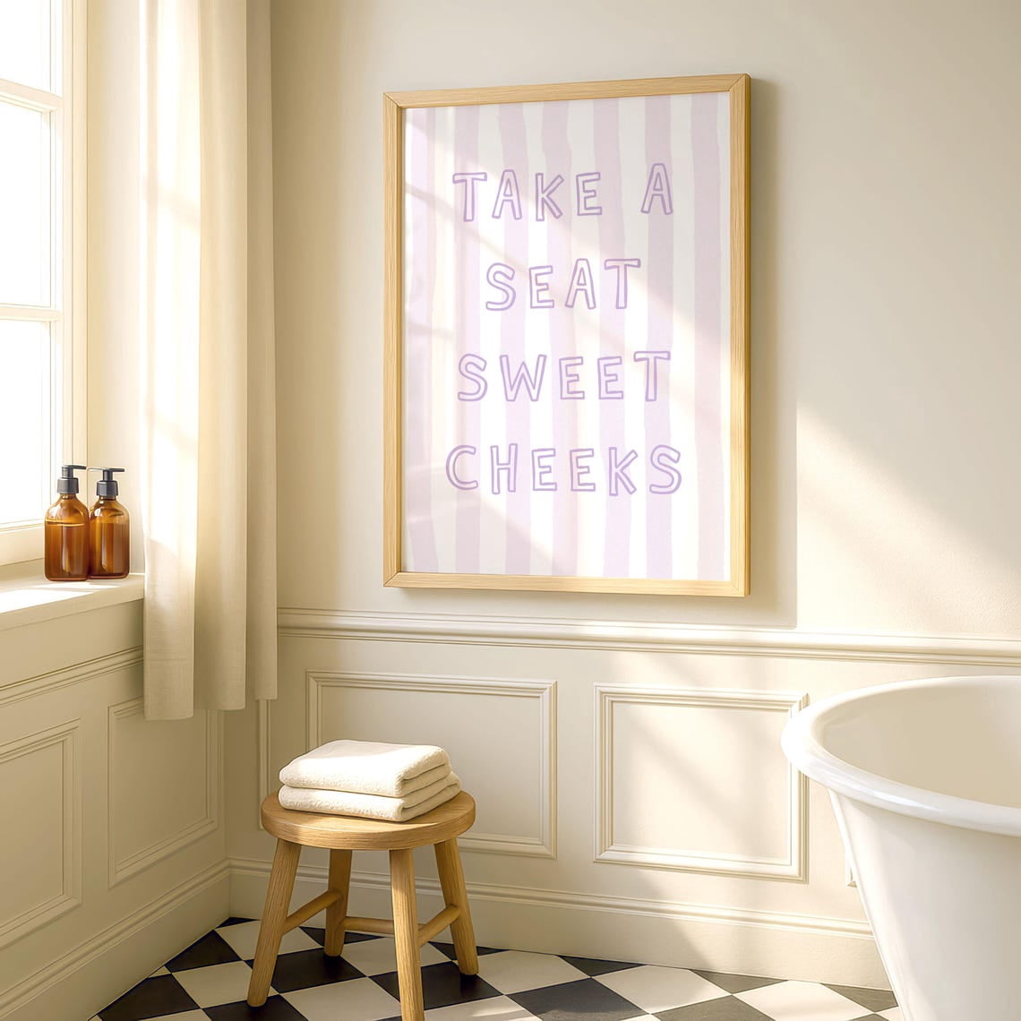 Take A Seat Sweet Cheeks Bathroom Poster, Purple Bathroom Wall Art ...