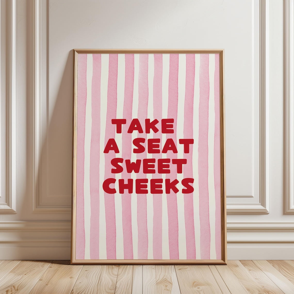 Take A Seat Sweet Cheeks Watercolour Pink Stripped Pattern ...