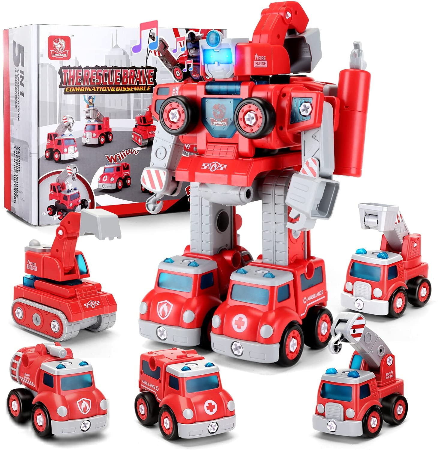 The First Road Robot Trucks Toys for Kids, 5 in 1 STEM Educational Take ...