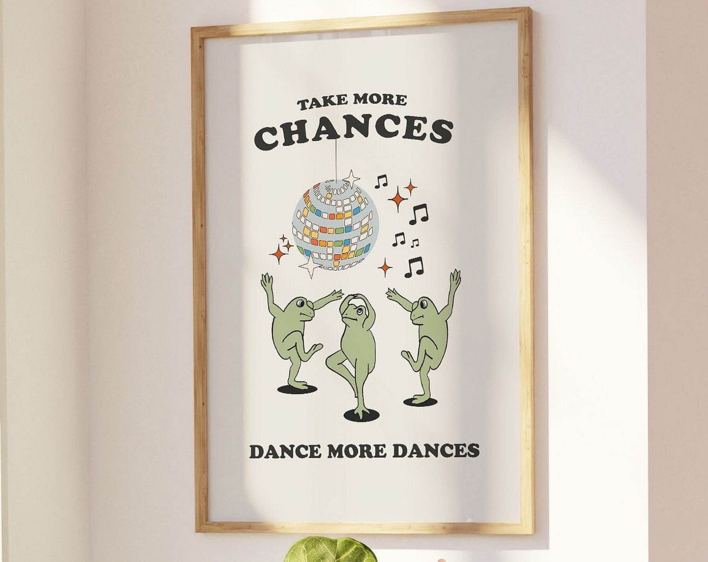 Take More Chances Retro Print, Funny Frogs With Disco Ball Poster, Positive Affirmation Print ...
