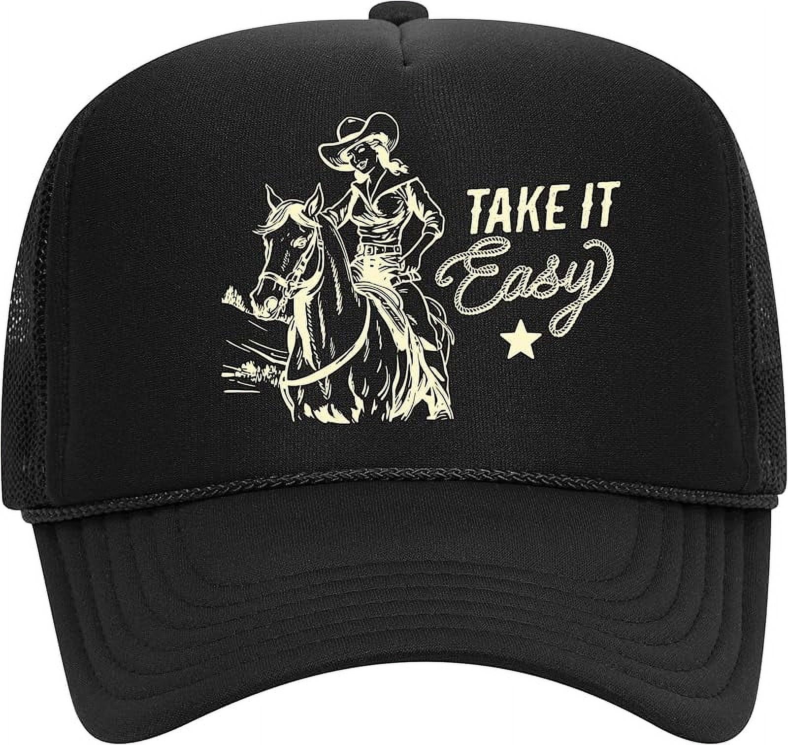 Take It Easy Cowgirl Trucker Hat| Trendy Cowboy Cute Western| Premium Mesh Foam Snapback Hat for ...