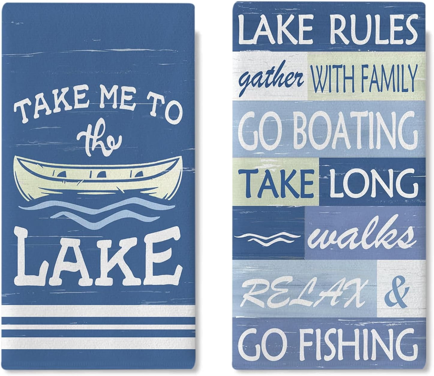 Take Me to The Lake Boat Kitchen Dish Towels Set of 2, Lake Rules ...