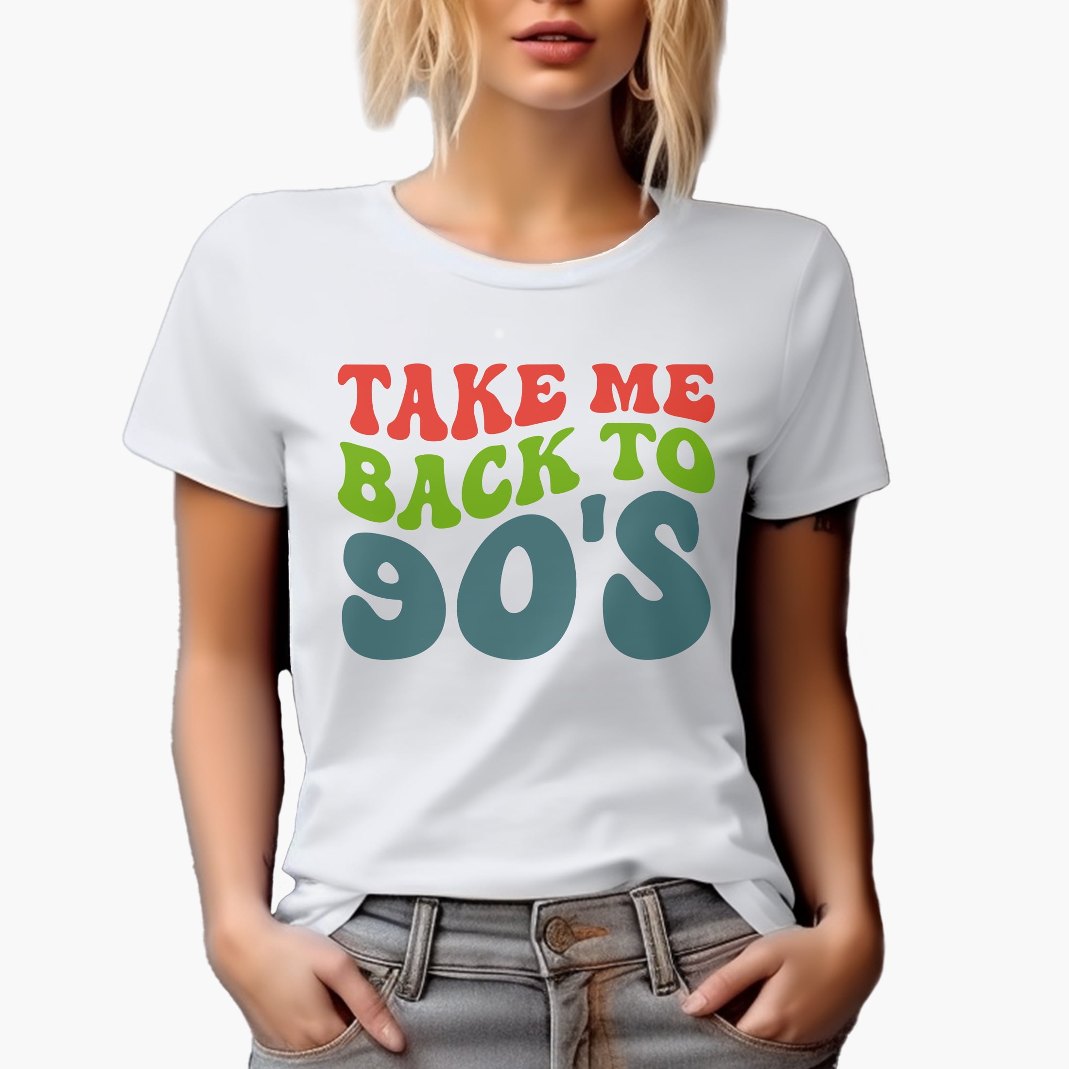Take Me Back to 90s, 1990s Themed Quote, Groovy Retro Wavy Text Merch ...