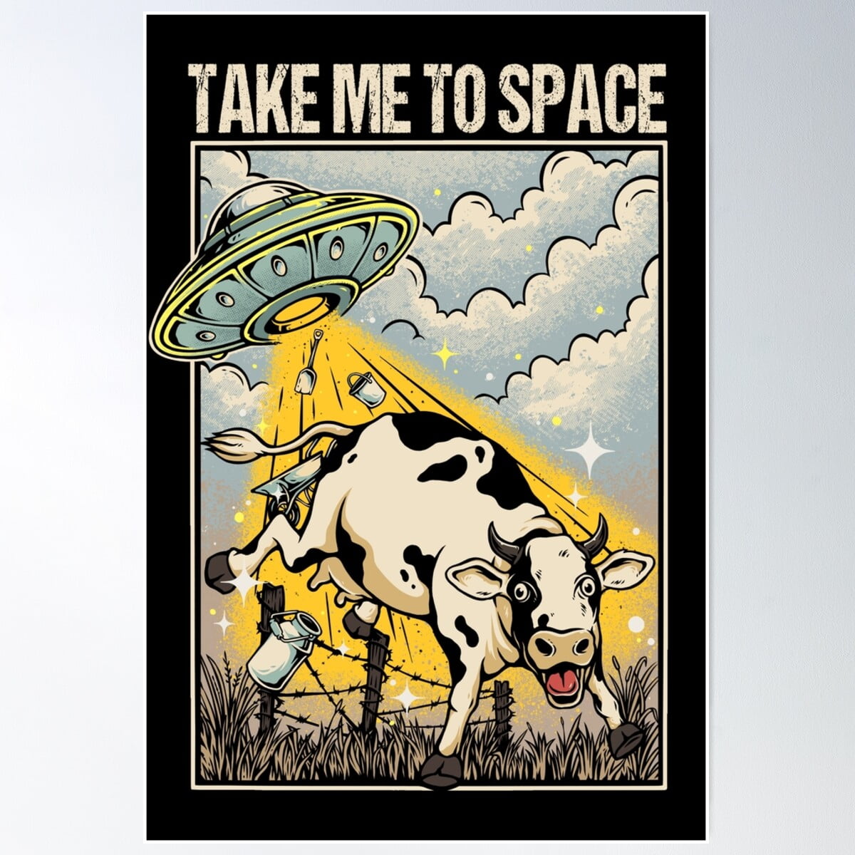 Take Me To Space - Alien Cow Abduction Poster Wall Art, Modern Wall ...