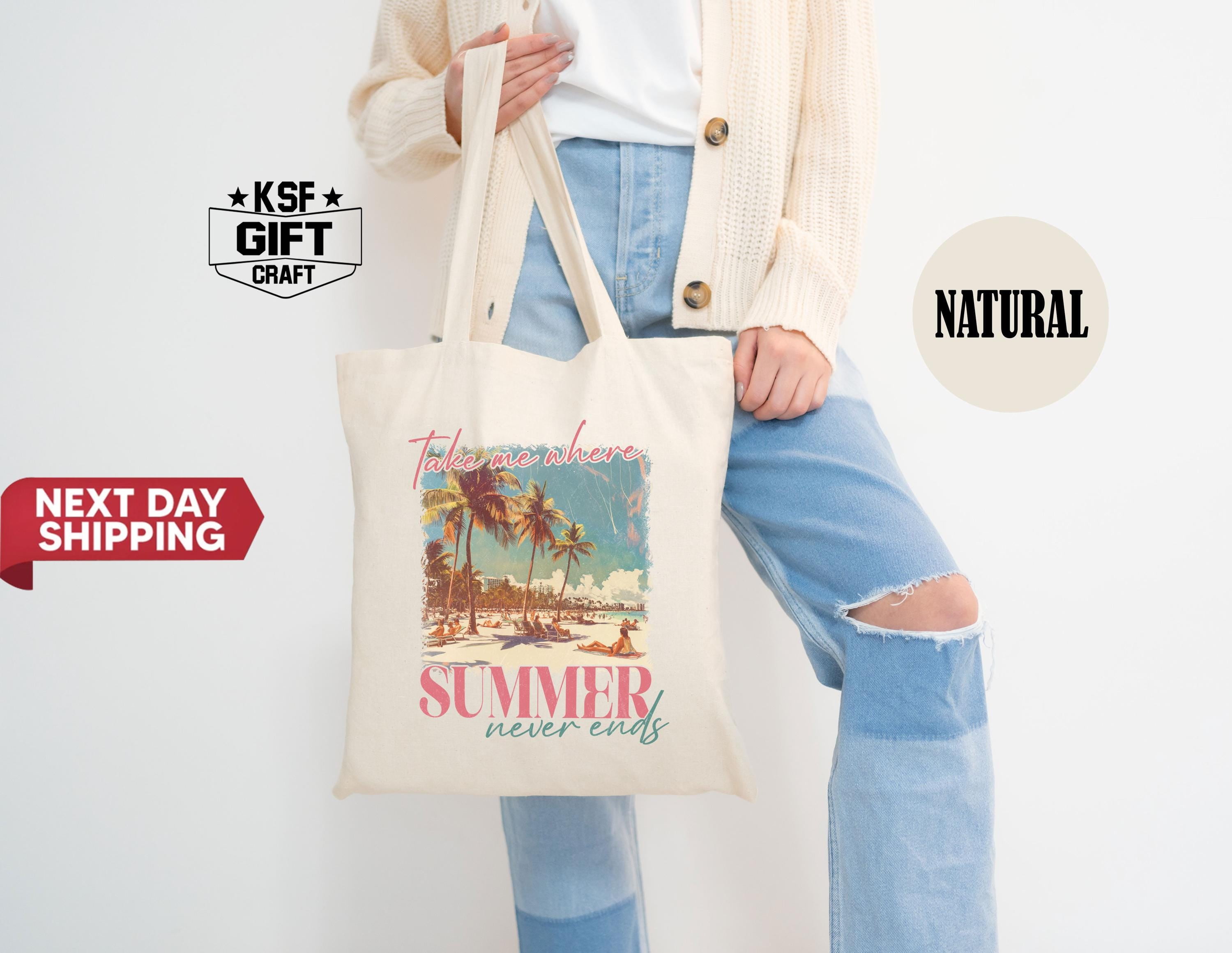 Take Me Where Summer Never Ends Tote Bag Retro Palm Tree Sunshine Beach ...