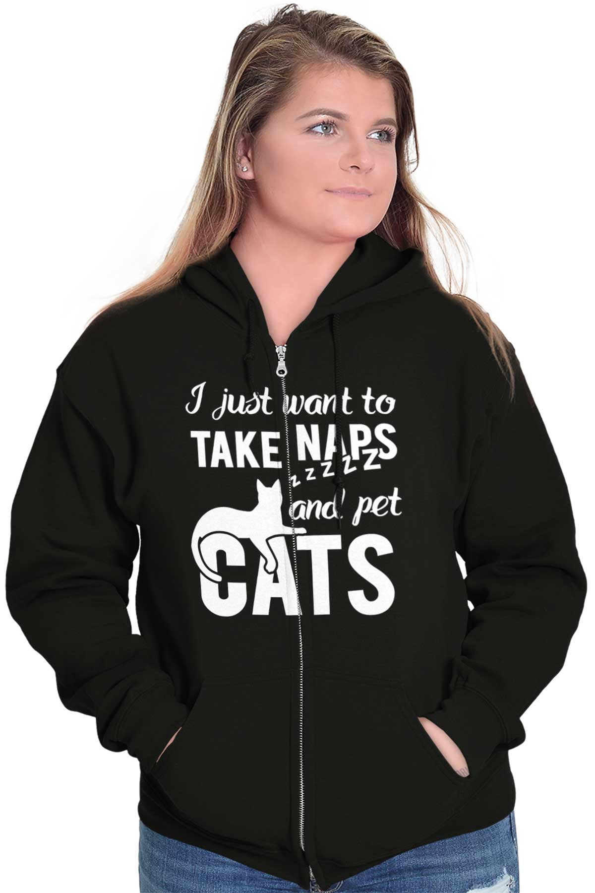Take Naps and Pet Cats Funny Cute Women Plus Size Zipper Hoodie Brisco ...