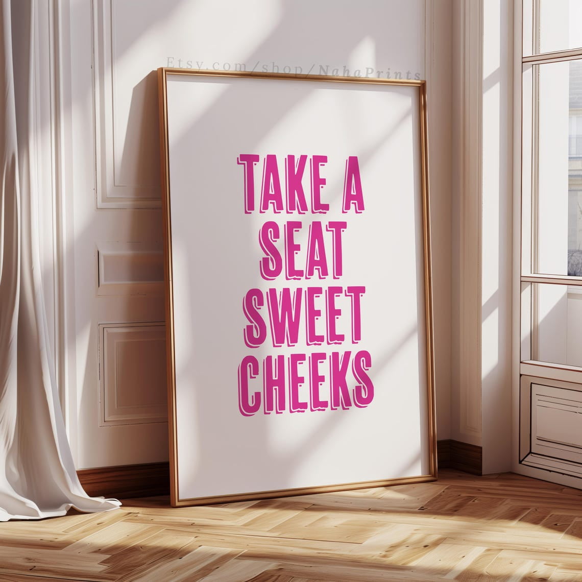 Take A Seat Sweet Cheeks Pink Print, Funny Bathroom Poster, Quirky ...