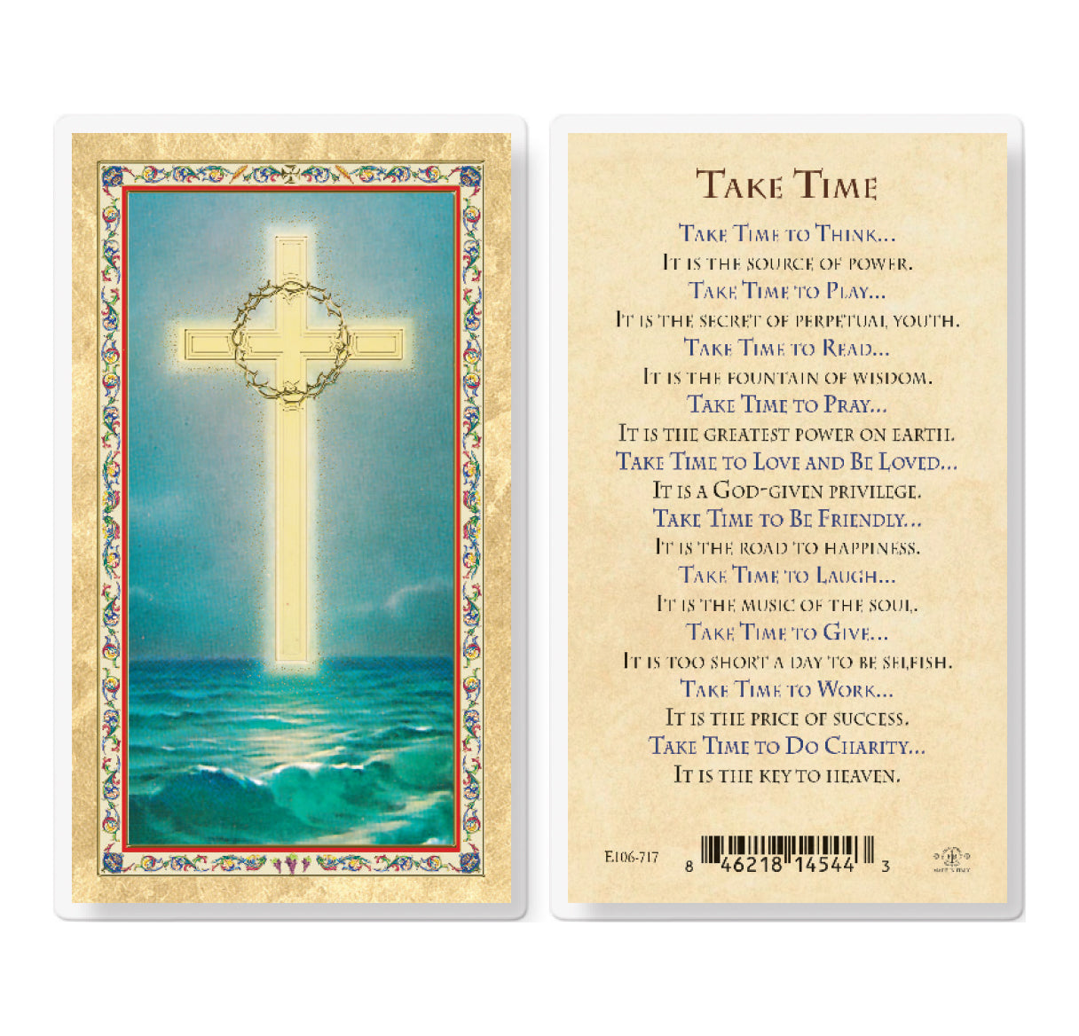 Take Time - Cross on the Ocean Gold-Stamped Laminated Catholic Prayer ...