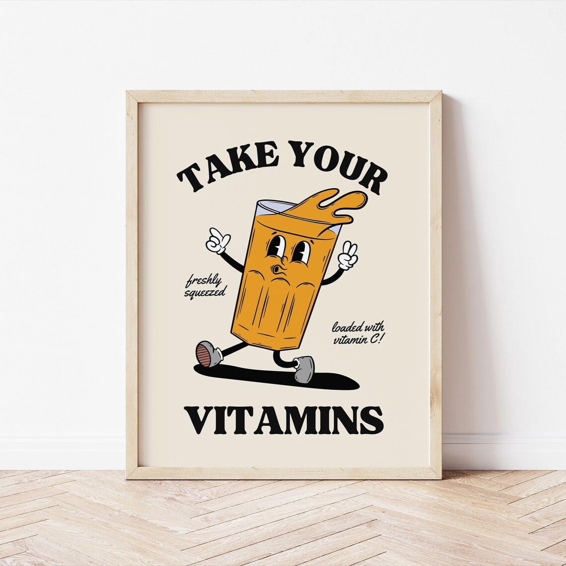 Take Your Vitamins Art Print, Retro Juice Poster, Cute Orange Wall Art ...