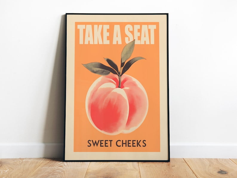 Take a Seat Sweet Cheeks Poster Funny Toilet Printable Poster Retro ...