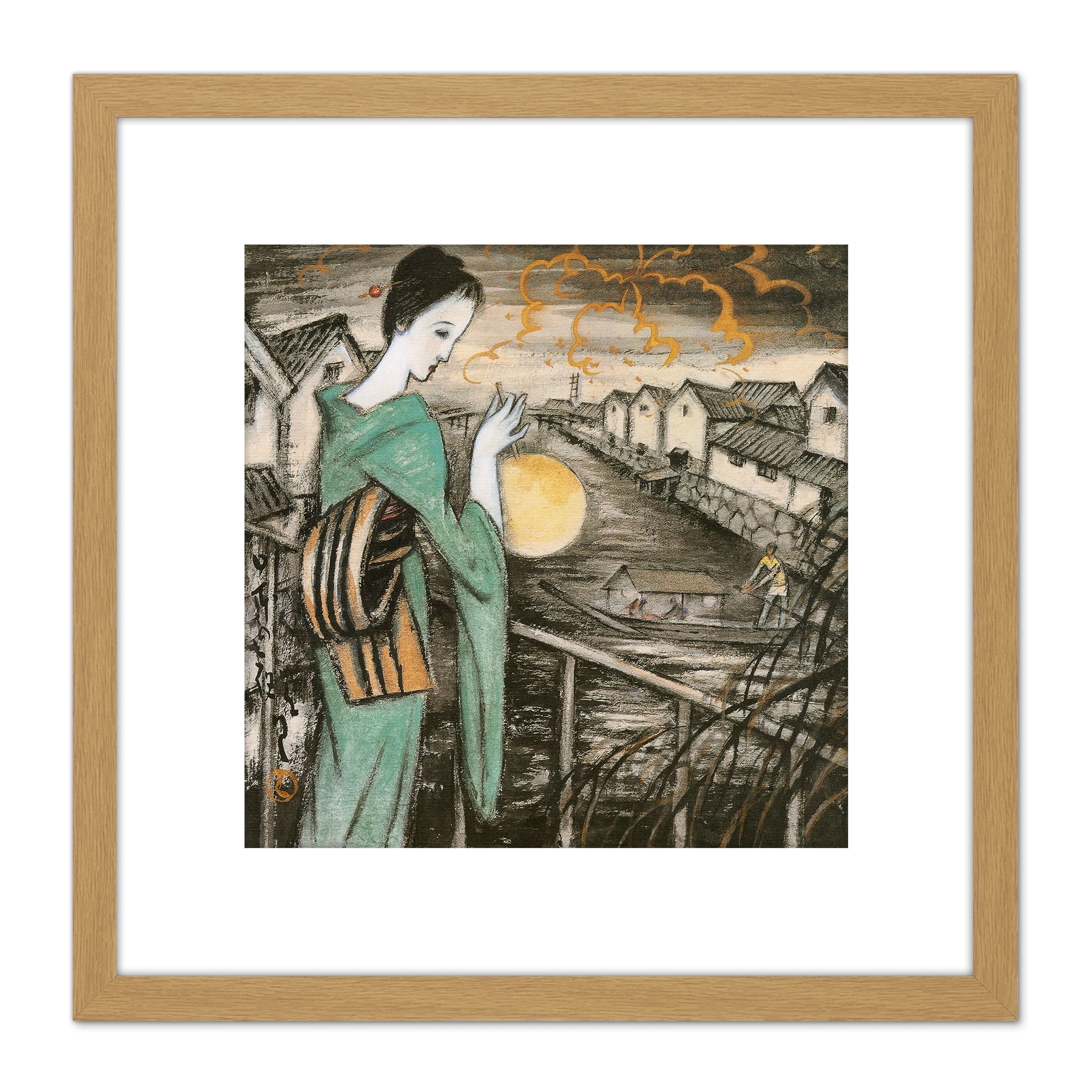 Takehisa Japanese Night Painting 8X8 Inch Square Wooden Framed Wall Art ...