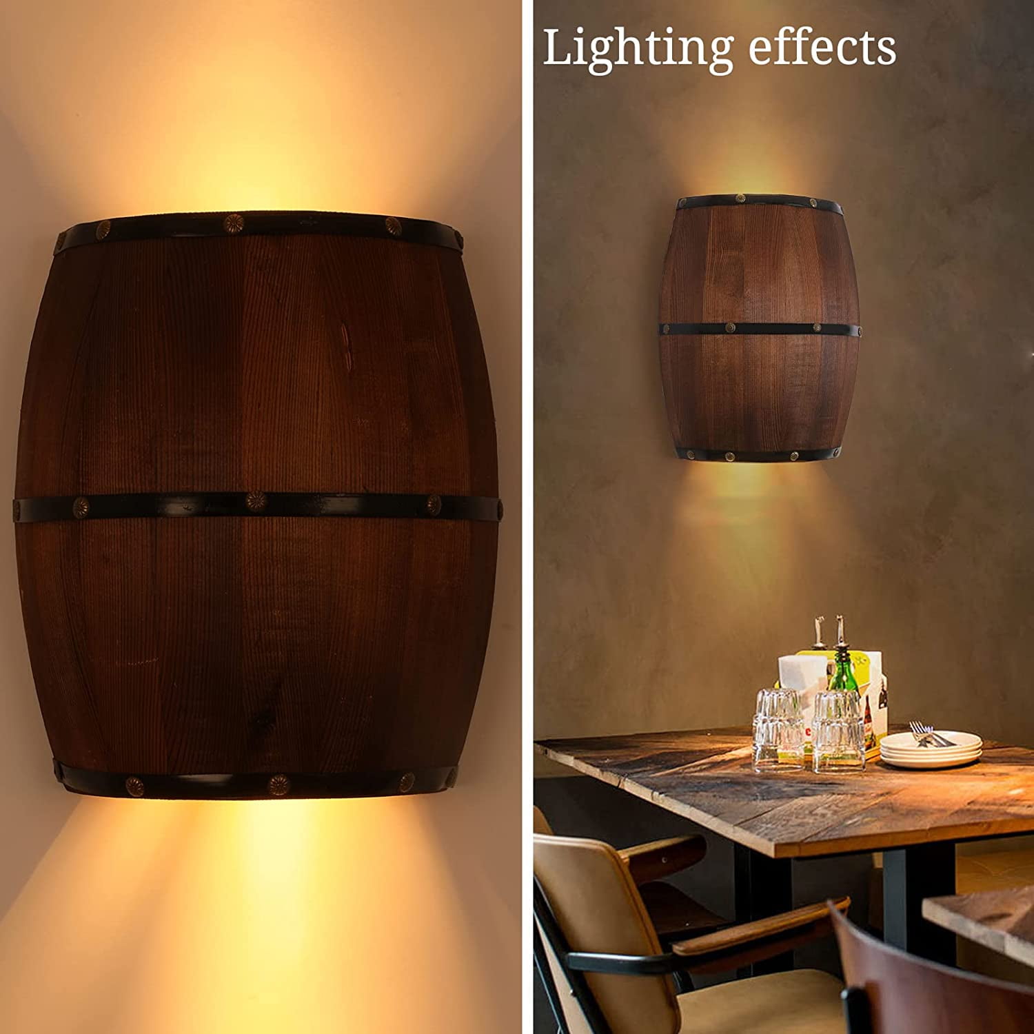 Miumaeov Wood Wine Barrel Wall Sconce Lighting Fixture, Up and Down LED ...