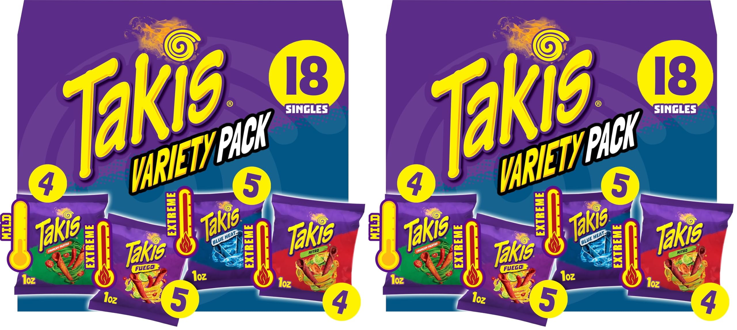 Takis 18 pc / 1 oz Variety Pack, Assorted Flavored Mixed Rolled ...
