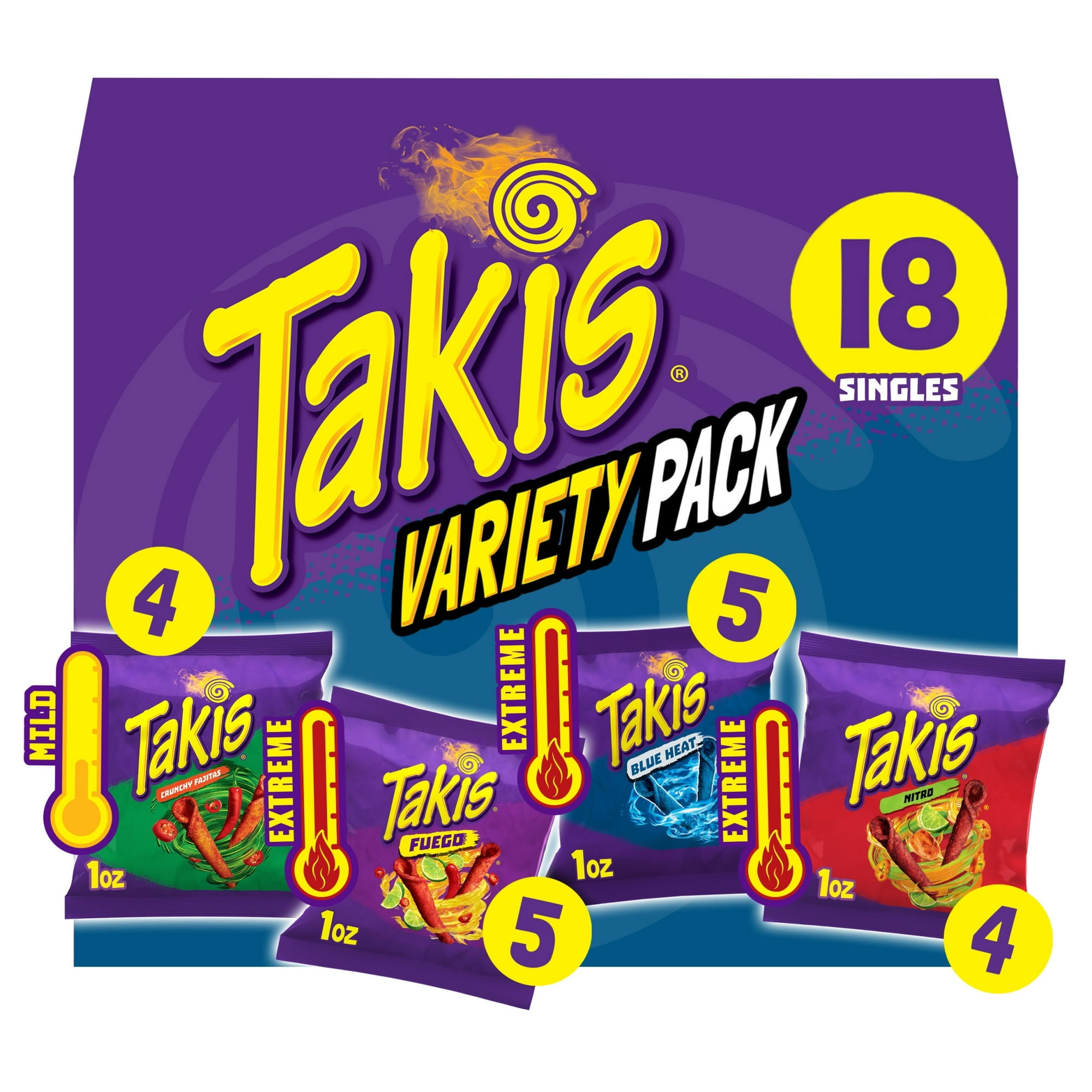 Takis 18 pc / 1 oz Variety Pack, Assorted Rolled Tortilla Chips- Pack ...