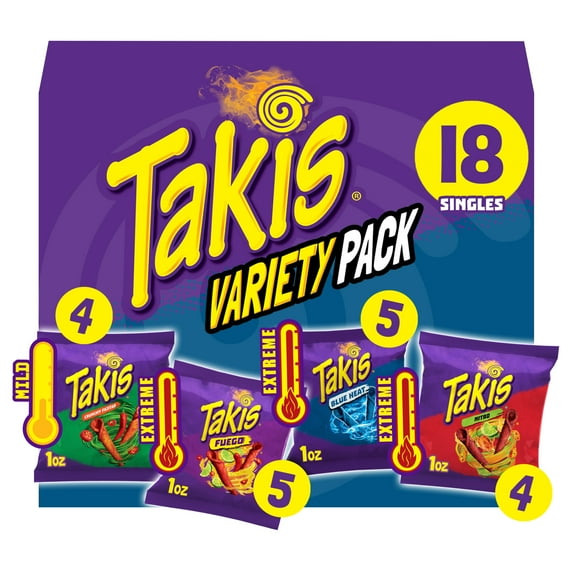 Takis 18 pc / 1 oz Variety Pack, Assorted Rolled Tortilla Chips ...