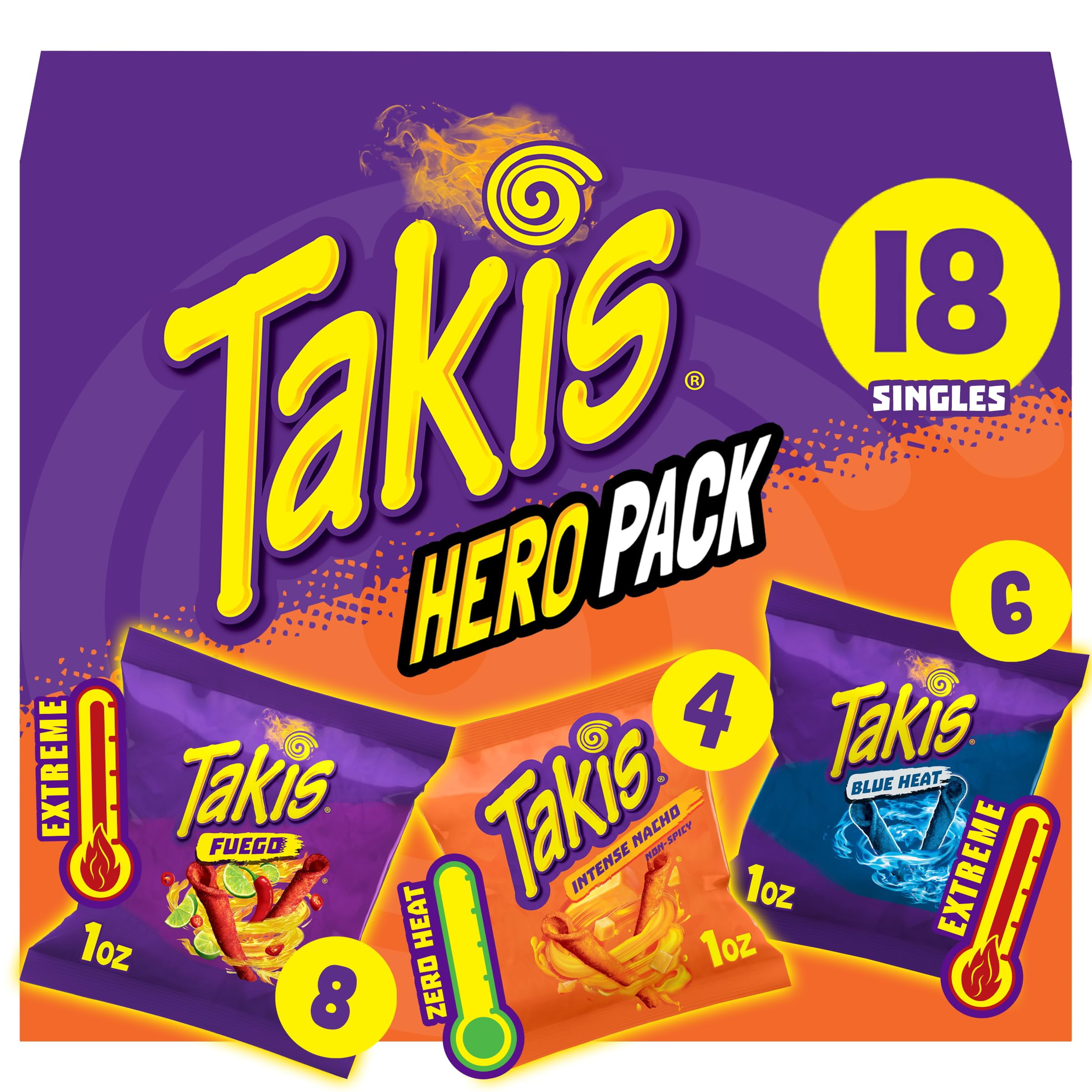 Takis 18 pc / VTF5 1 oz Hero Variety Pack, Assorted Flavored Mixed ...