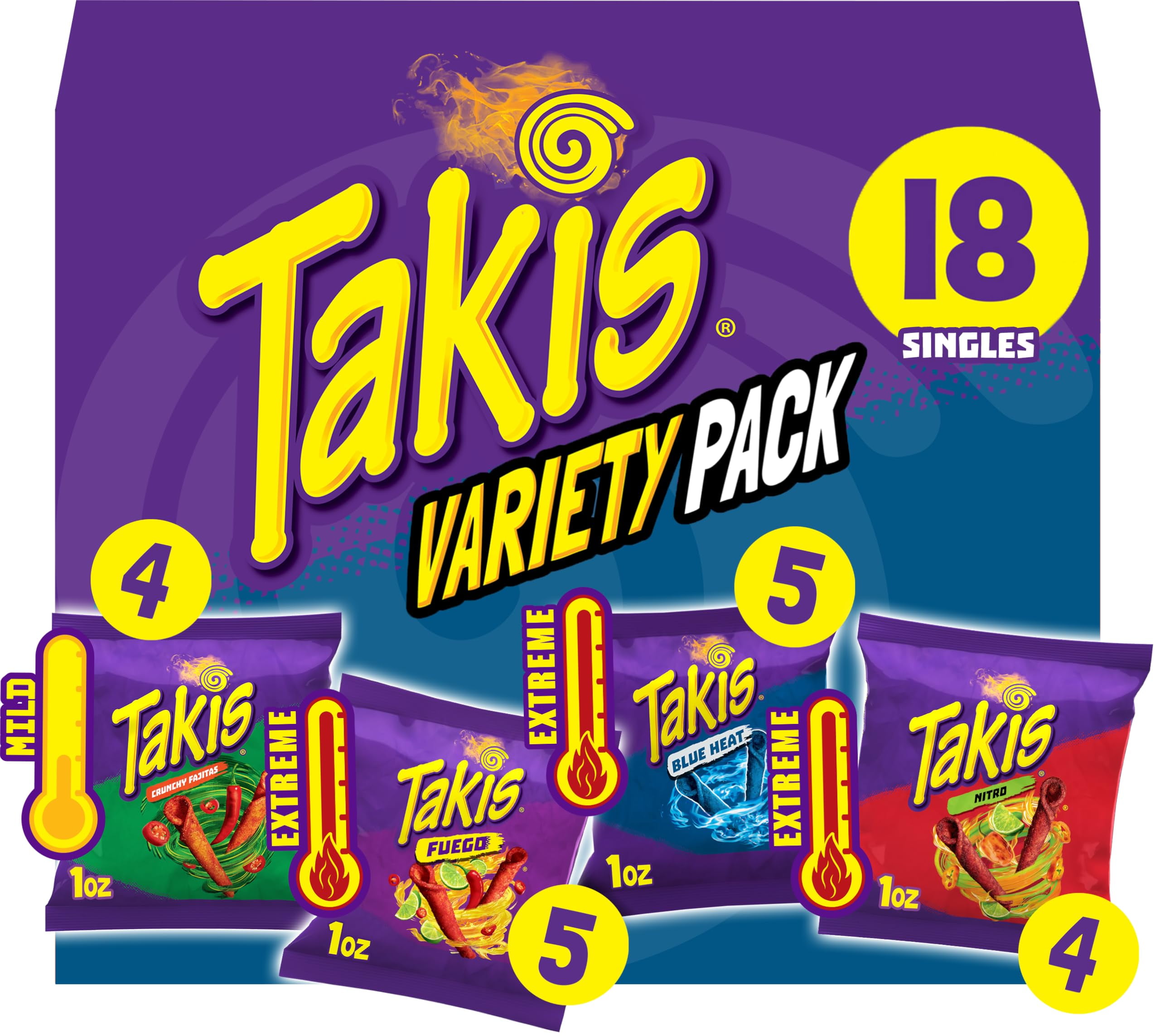 Takis 18 pc / XEF1 1 oz Variety Pack, Assorted Flavored Mixed Rolled ...