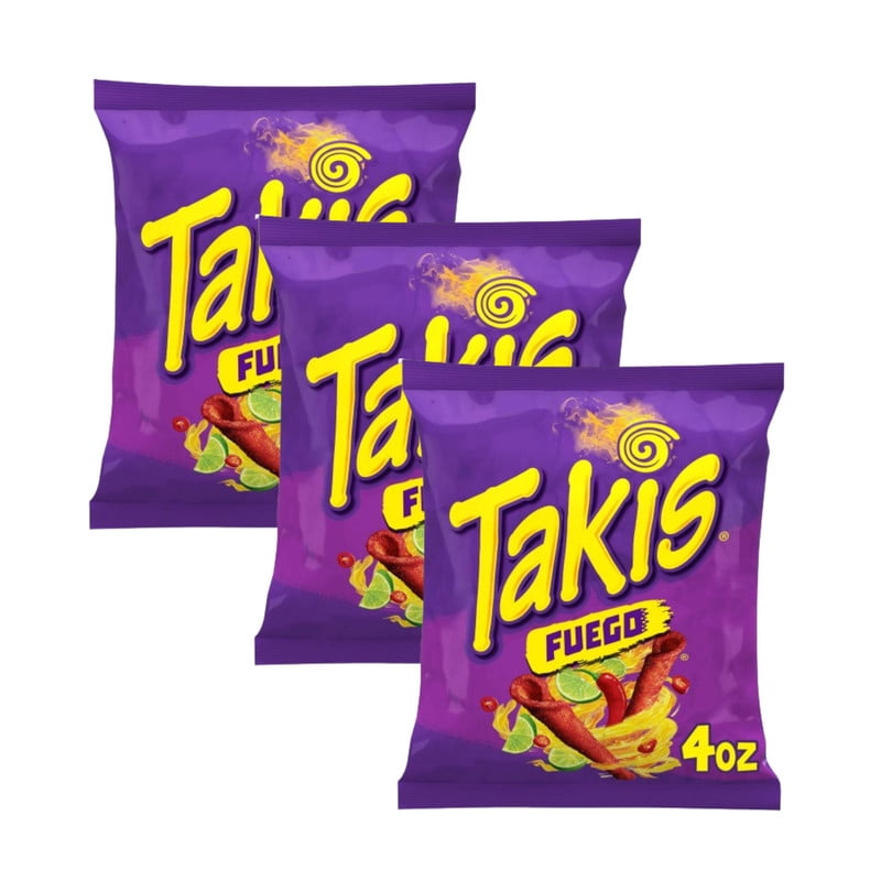 Takis,3 PACK Fuego Snack Size Bag, Hot Chili Pepper & Lime Rolled ...