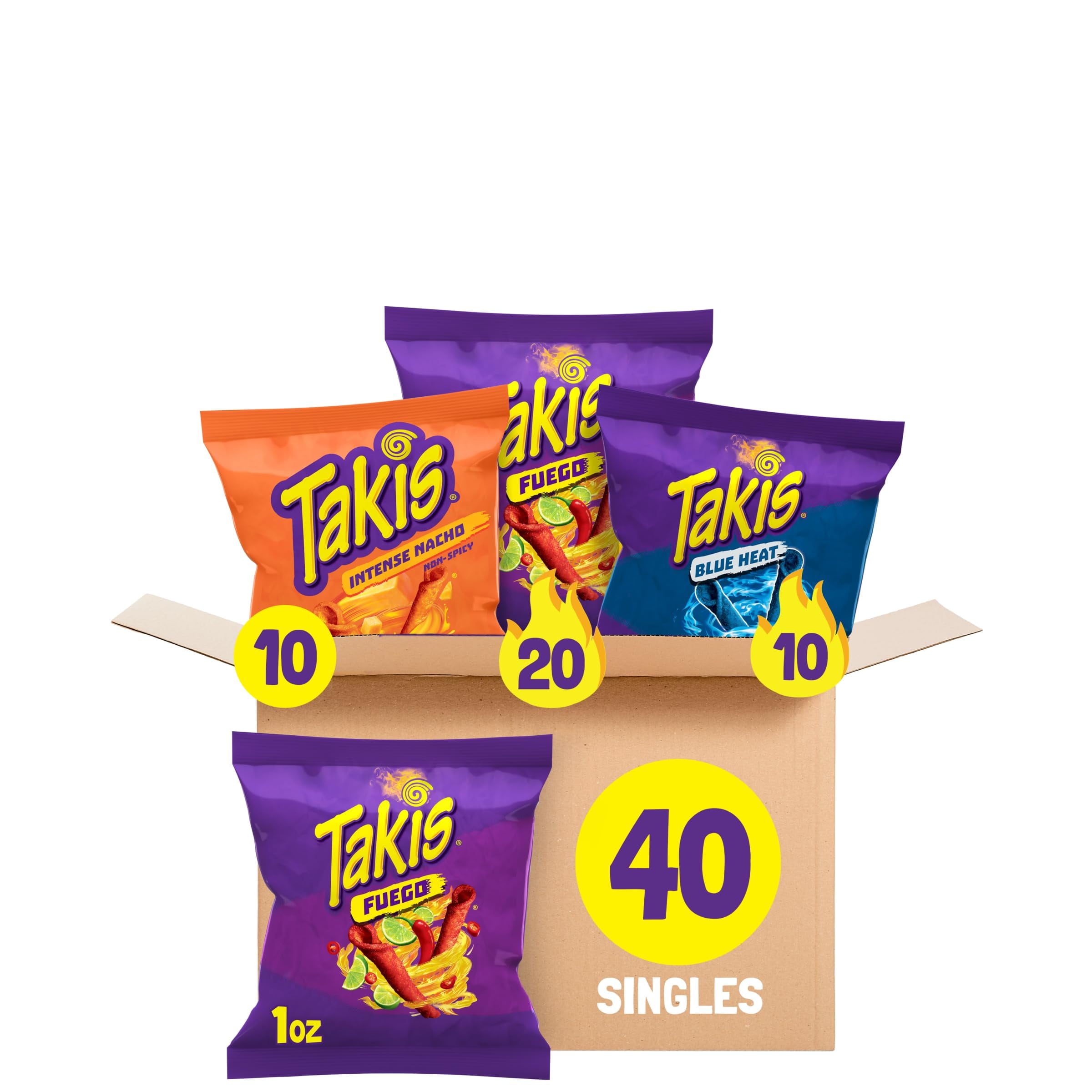 Takis 40 pc / 1oz Hero AIS1 Variety Pack - Fuego, Blue Heat & Intense ...