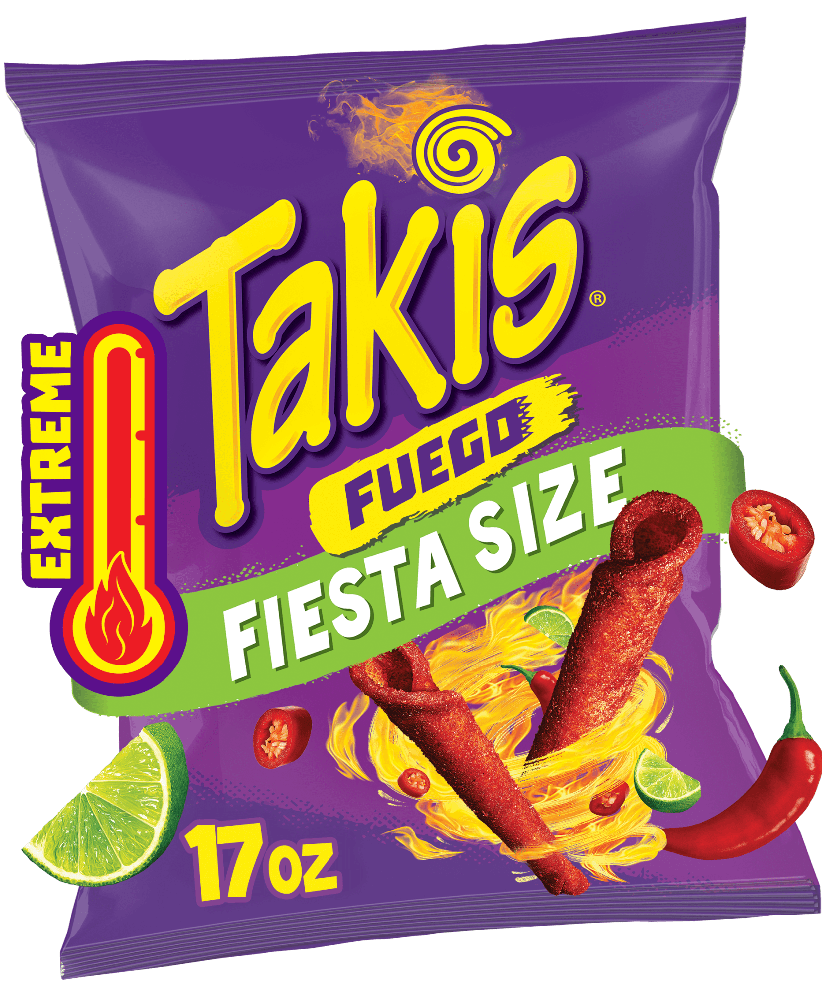Takis Fuego 17 oz Fiesta Size Bag, Hot Chili Pepper & Lime Rolled ...