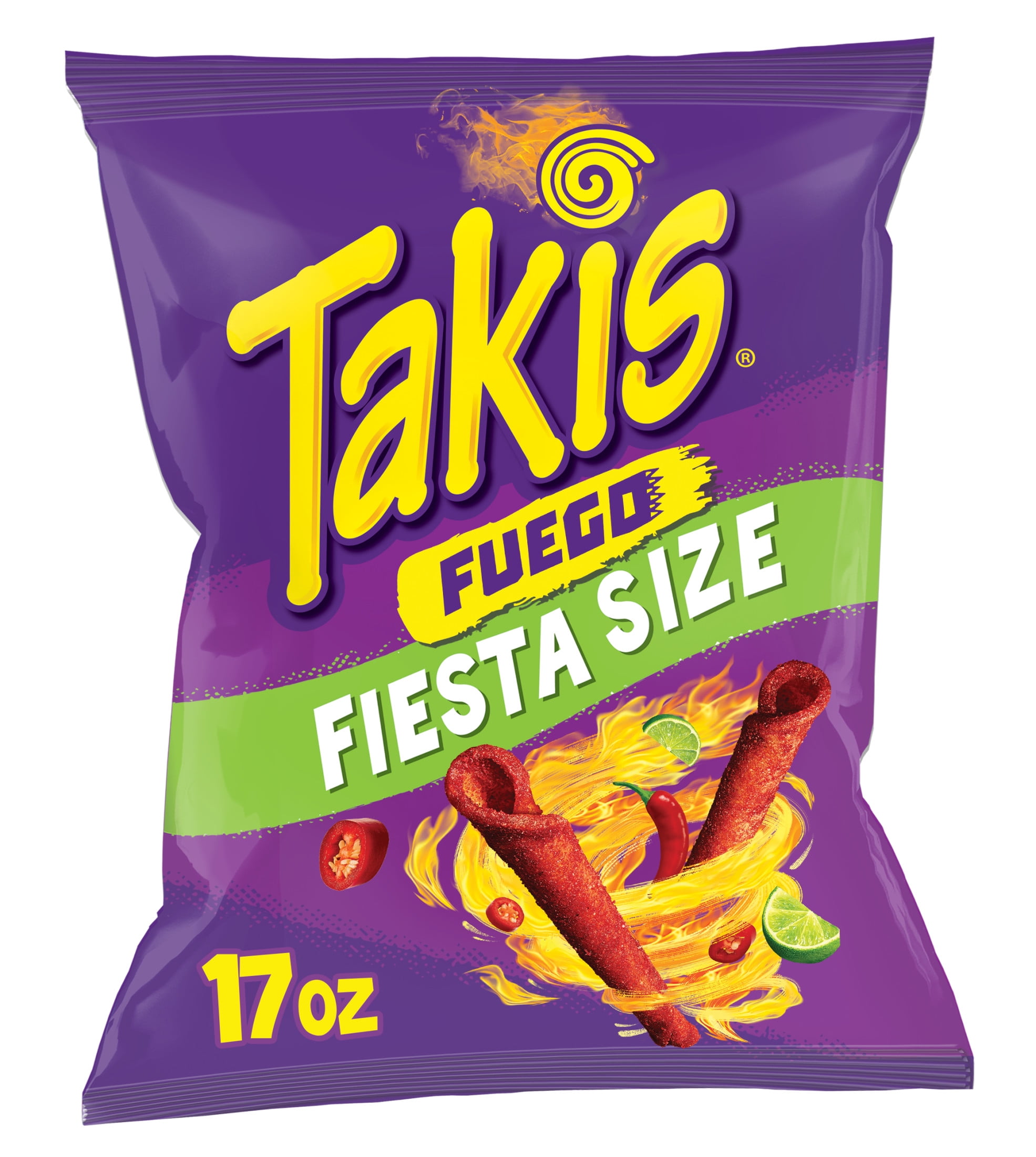 Takis Fuego 17 oz Fiesta Size Bag, Hot Chili Pepper & Lime Rolled Tortilla Chips - Walmart.com