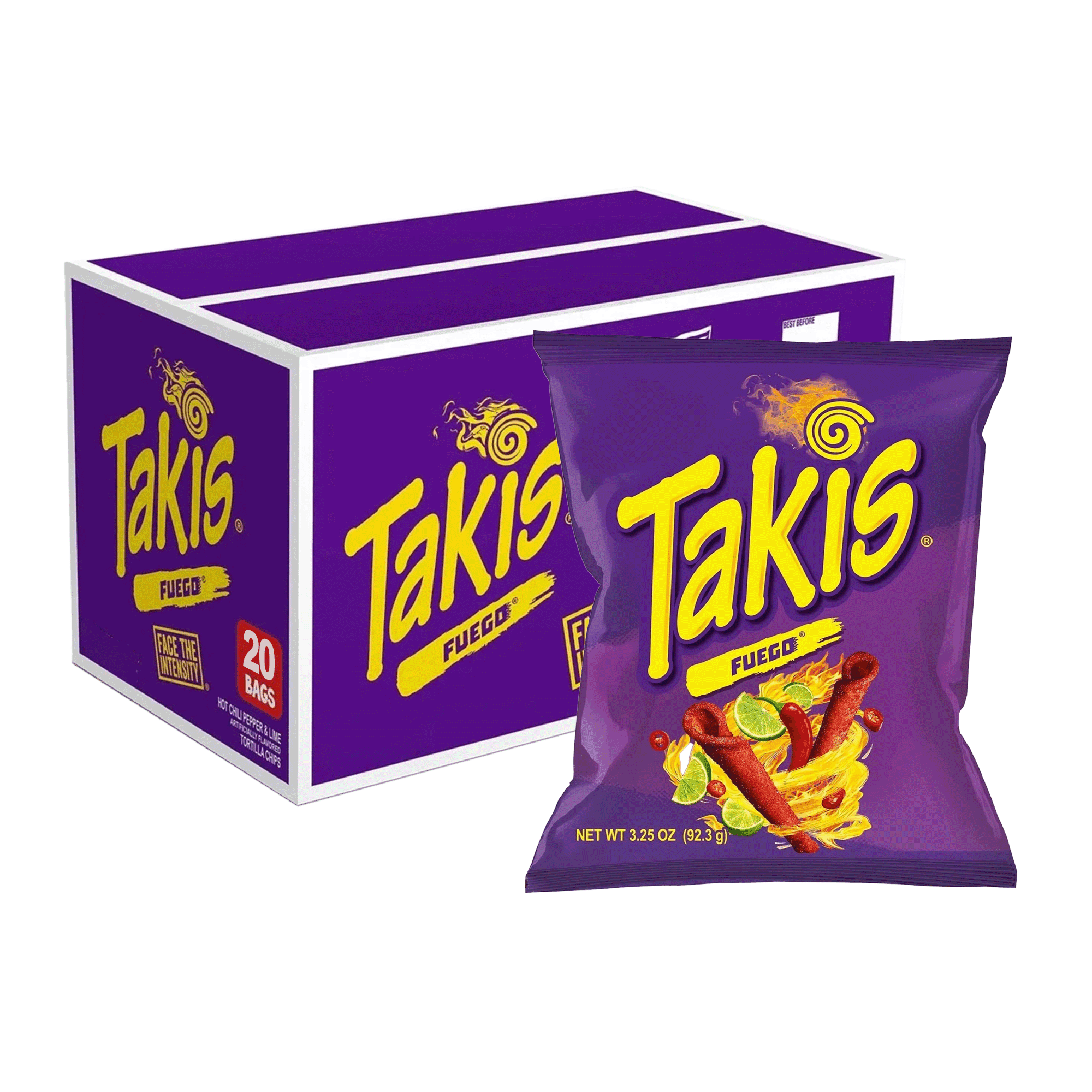 Takis Fuego, 3.25 oz (Pack of 20) – Fiery Chili-Lime Crunch & Intense ...