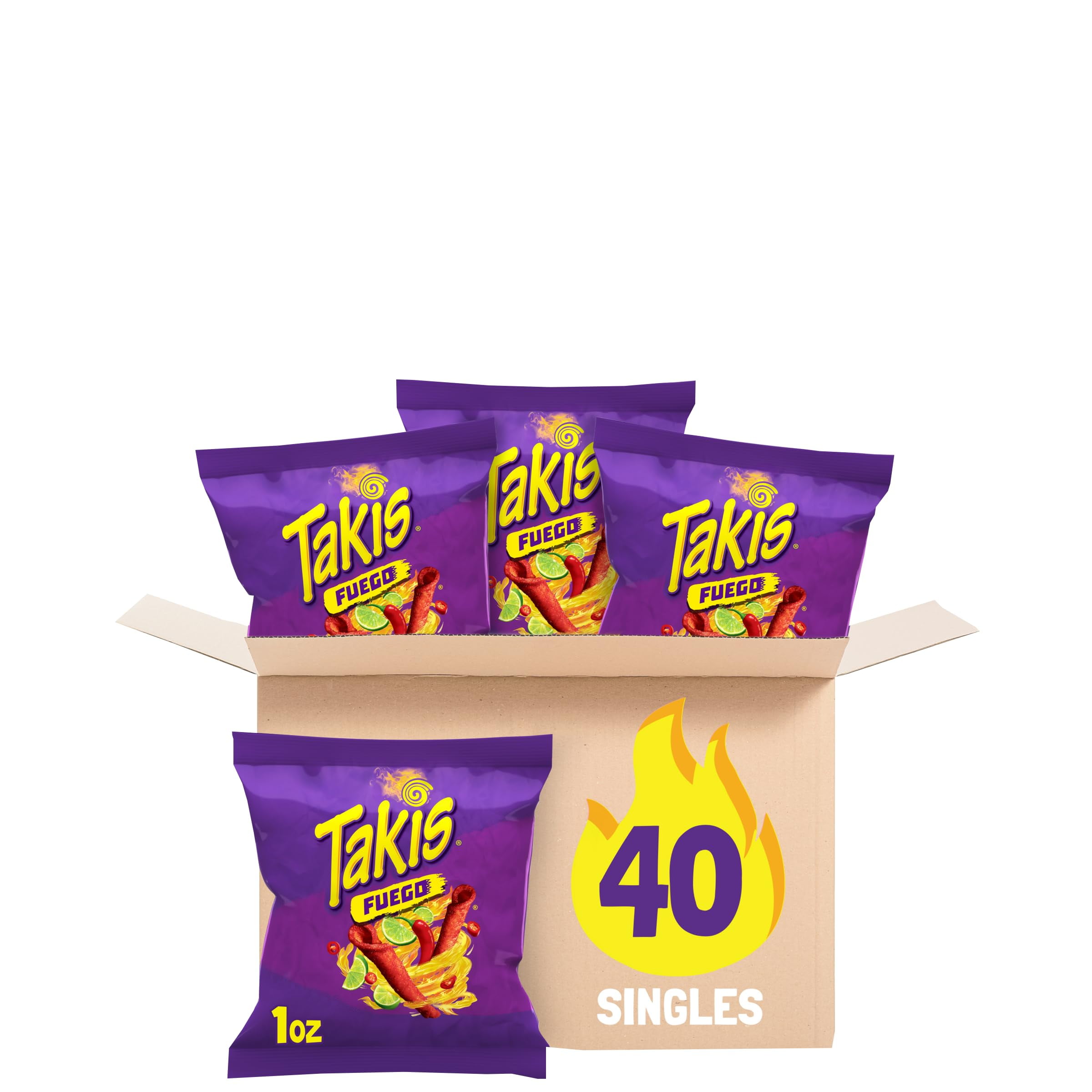 Takis Fuego 40 TWE5 pc / 1 oz Multipack, Hot Chili Pepper & Lime ...