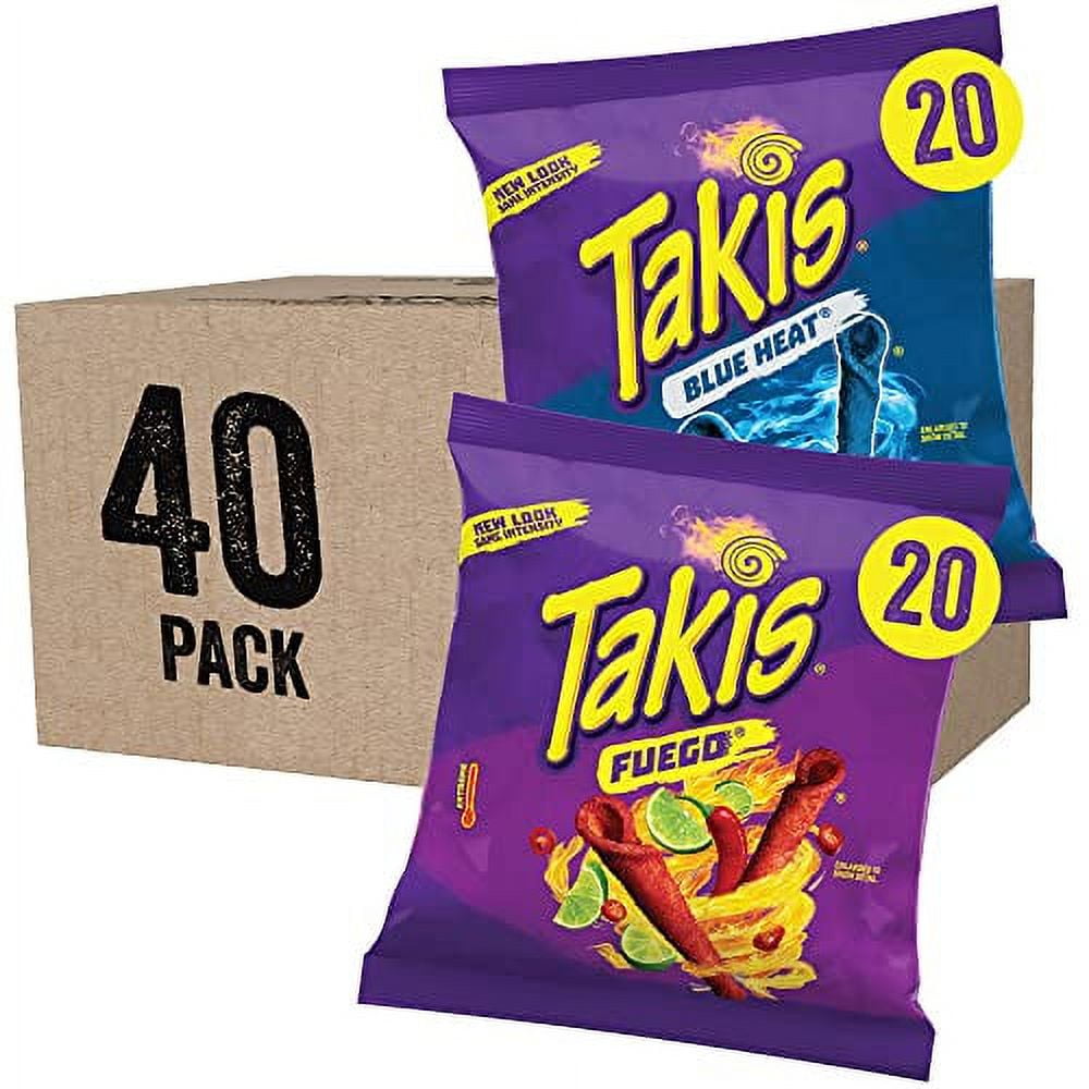 Takis Fuego and Blue Heat Rolled Spicy Tortilla Chips, Hot Chili Pepper Lime and Hot Chili ...