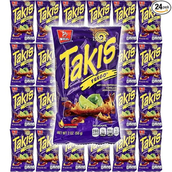 Takis Fuego Hot Chili Pepper & Lime Tortilla Chips (12 pack - 2oz ...