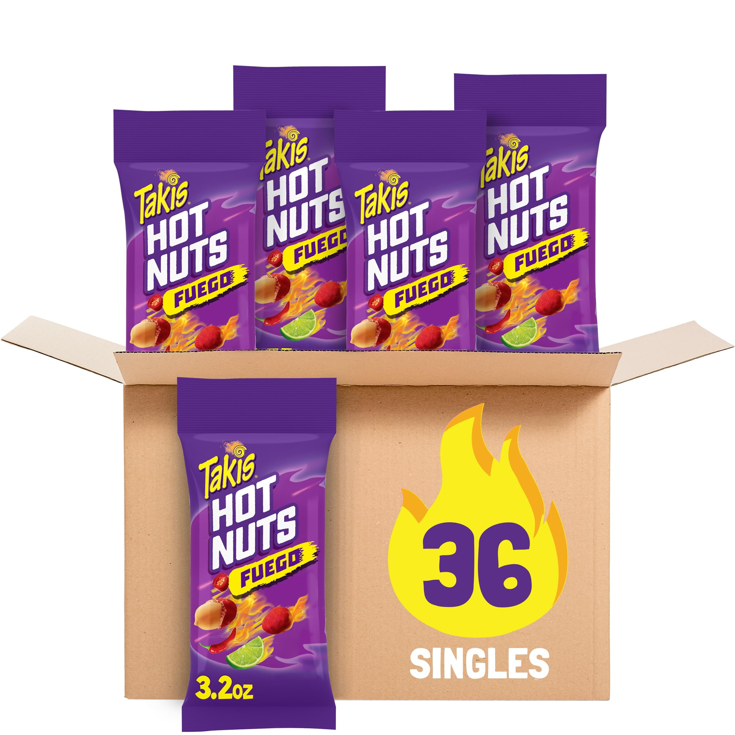 Takis Fuego Hot Nuts 3 ct, 12 pc / 3.2 oz Snack Size Case, Hot Chili ...