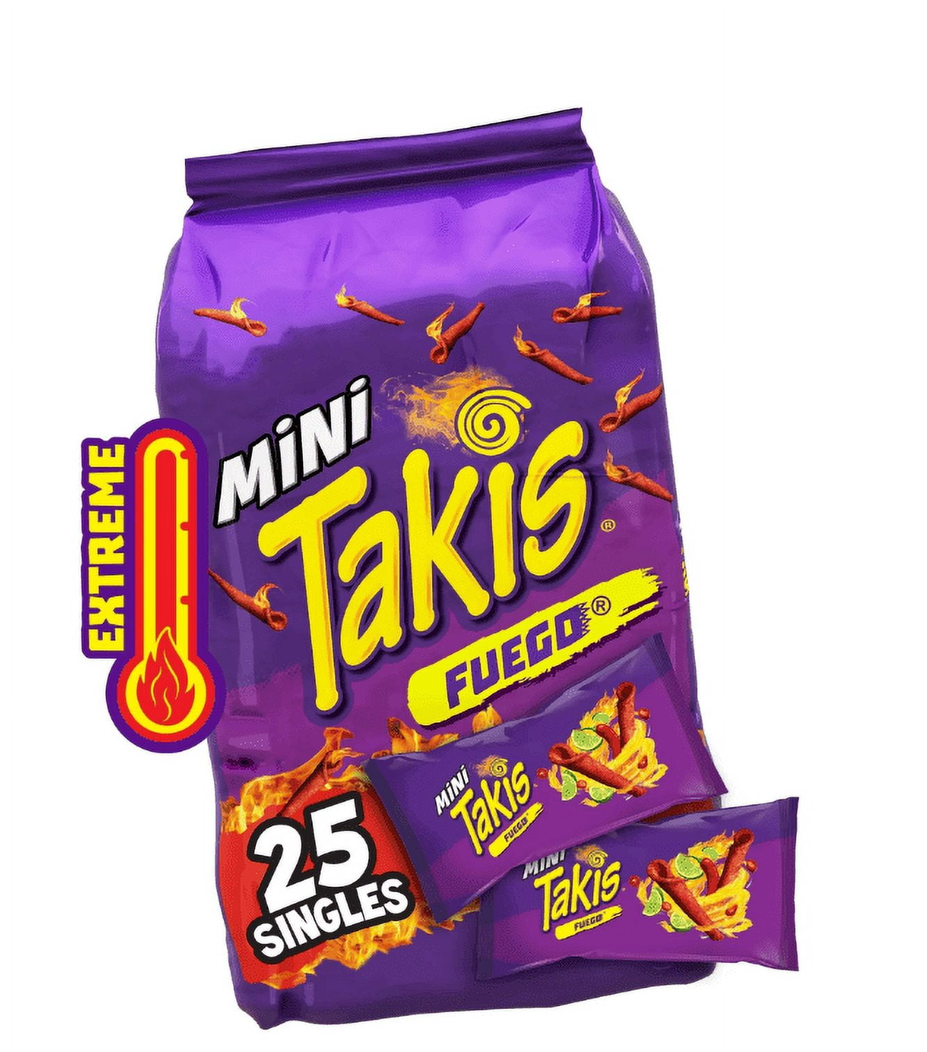 Takis Fuego Mini 25 pc / 1.23 oz Bite Size Multipack, Hot Chili Pepper ...