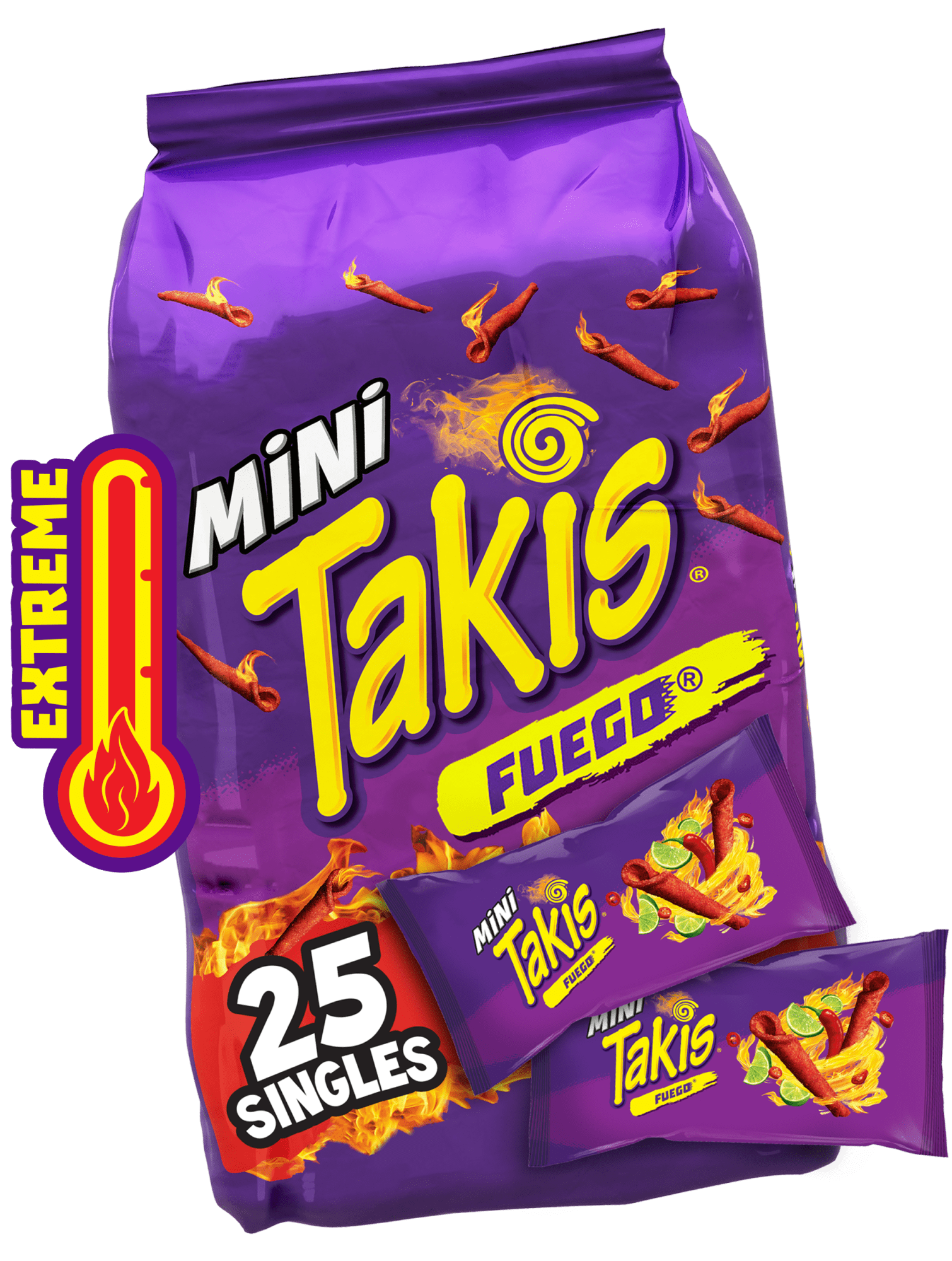 Takis Fuego Mini 25 pc / 1.23 oz Bite Size Multipack, Hot Chili Pepper ...