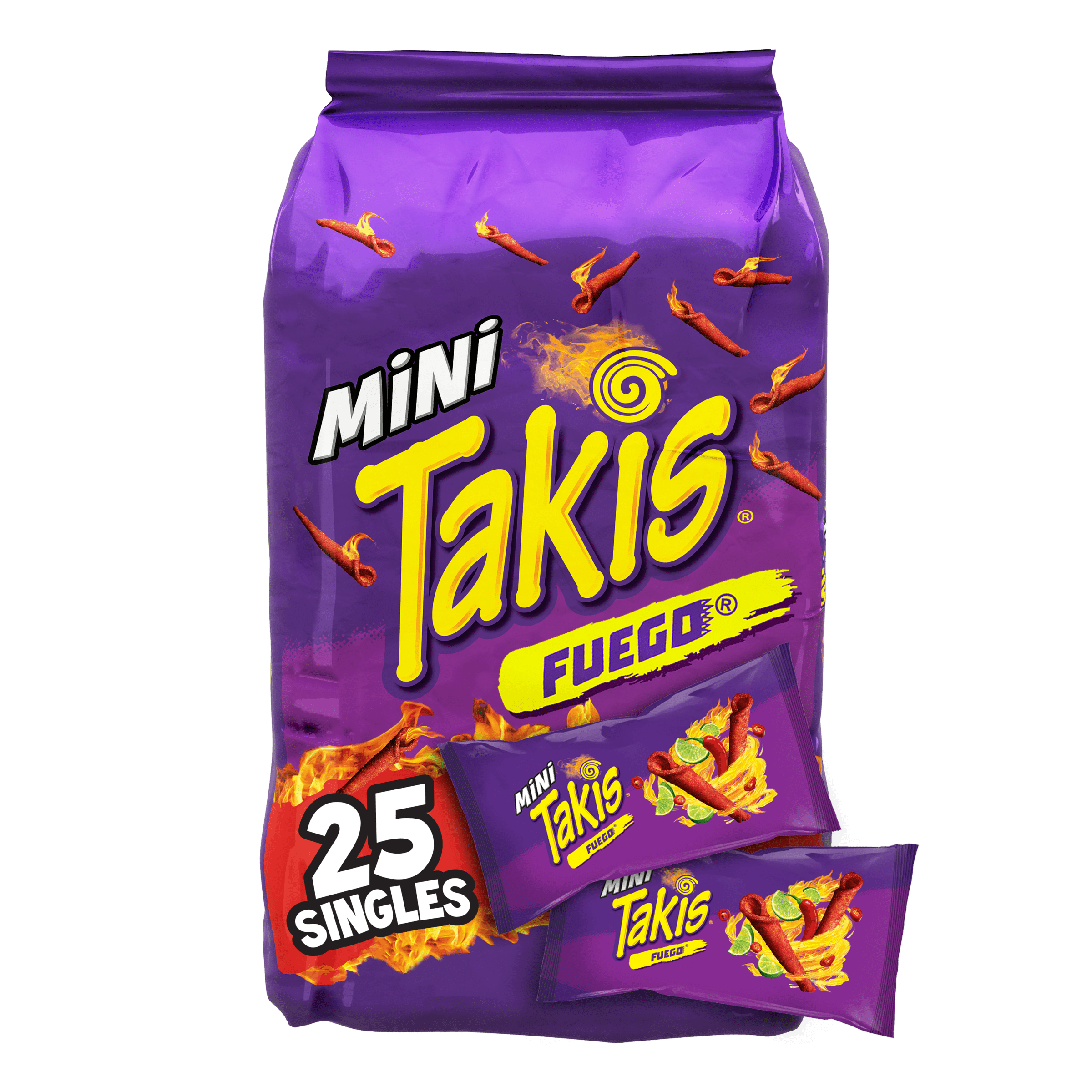 Takis Fuego Mini 25 pk / 30.75 oz Bite Size Multipack, Hot Chili Pepper ...