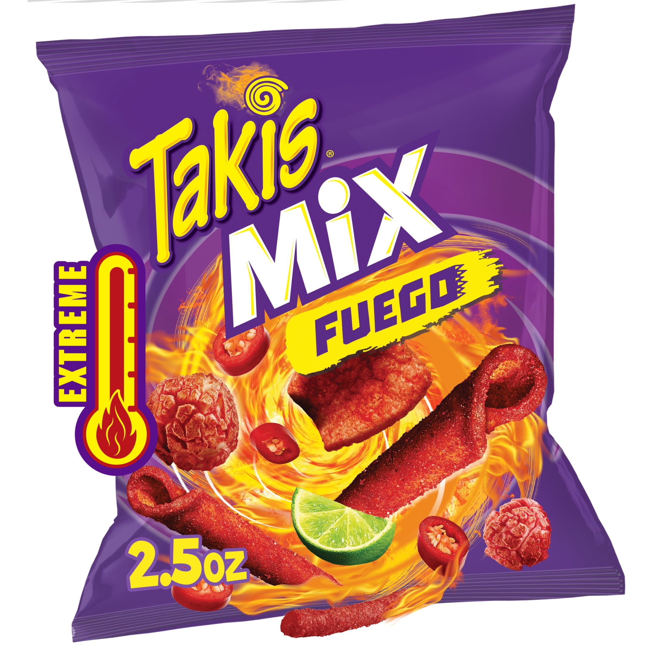 Takis Fuego Mix 2.5 oz Snack Size Bag, Hot Chili Pepper & Lime Snack ...