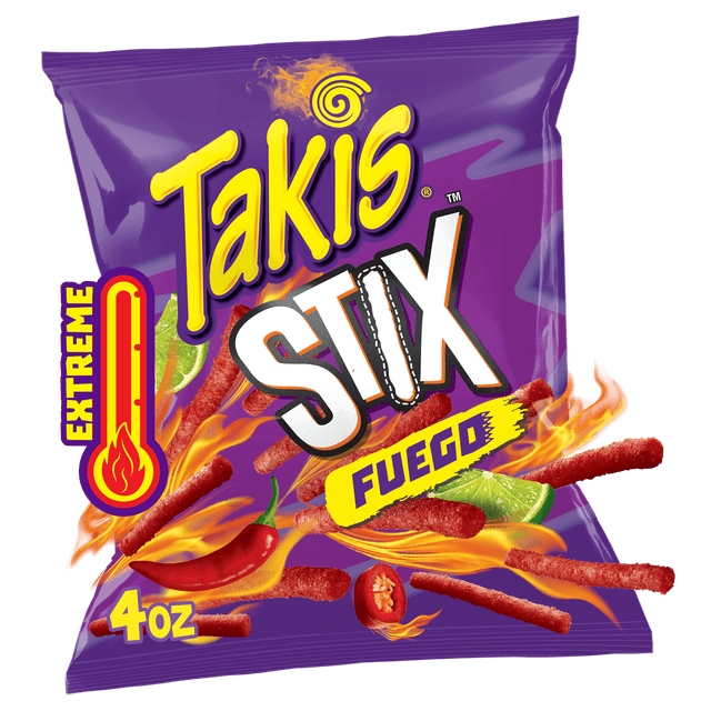Takis Fuego Stix 4 oz Snack Size Bag, Hot Chili Pepper & Lime Corn ...