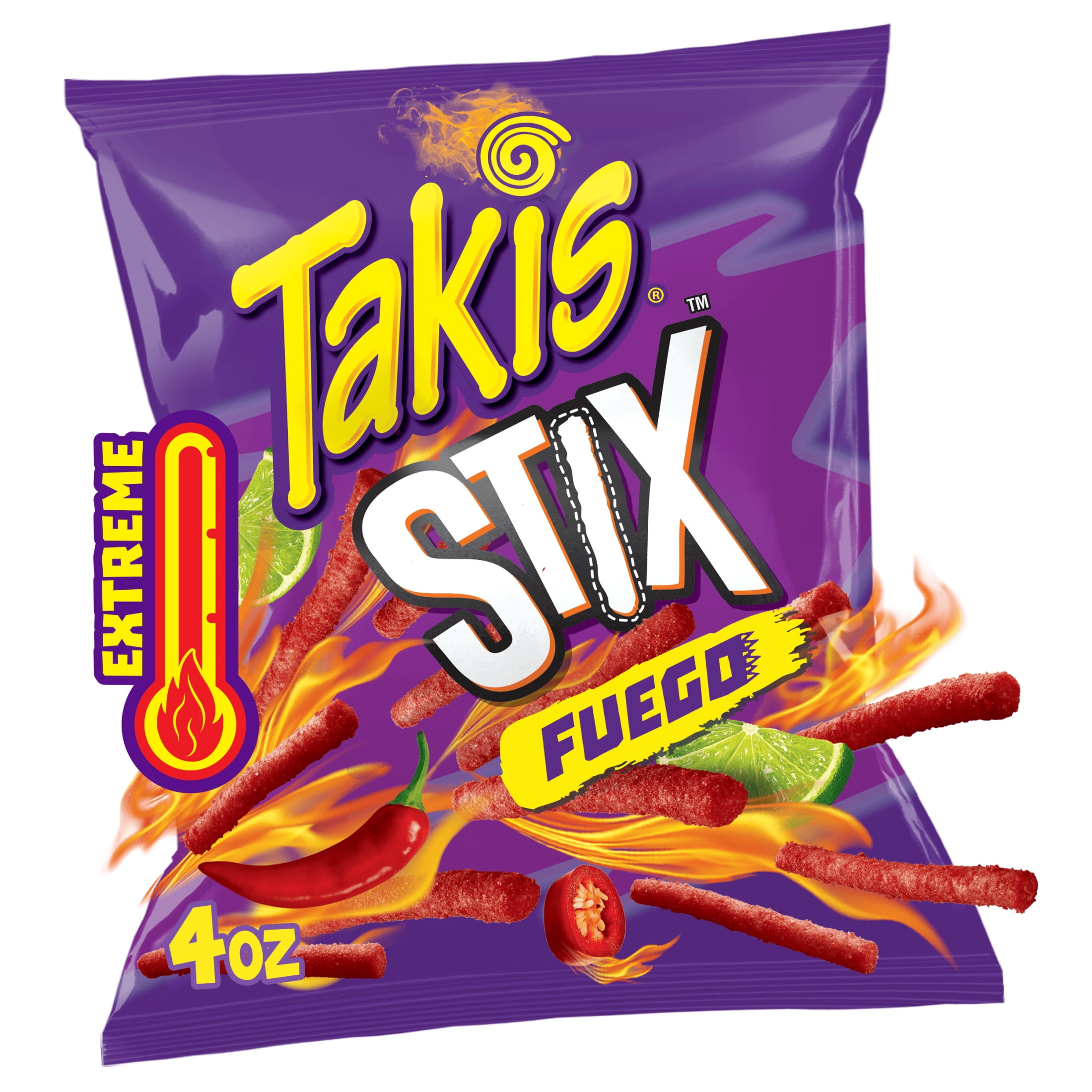 Takis Fuego Stix 4 oz Snack Size Bag, Hot Chili Pepper & Lime Corn ...