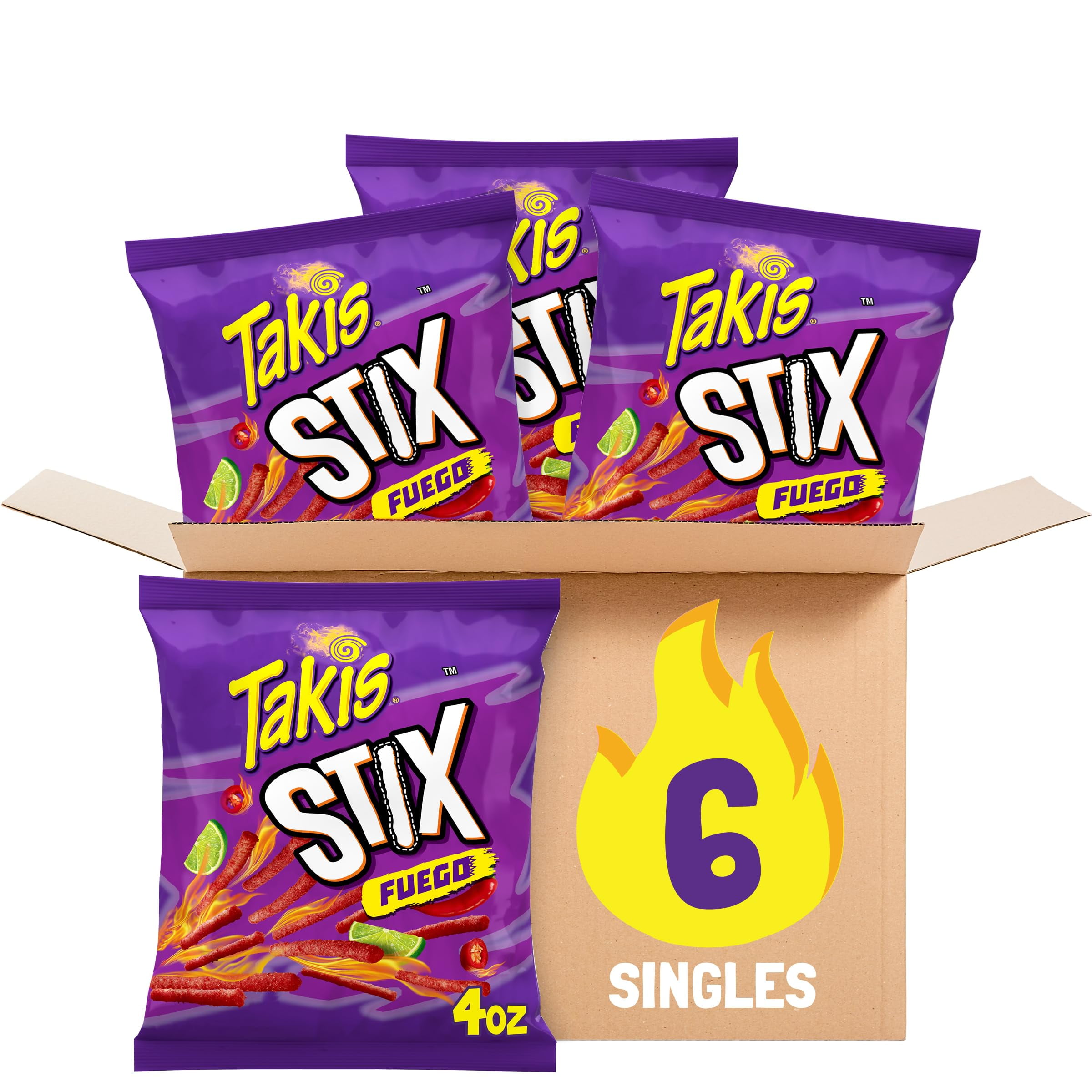 Takis Stix Fuego Spicy Corn Sticks, Hot Chili Pepper Lime Flavored Hot ...