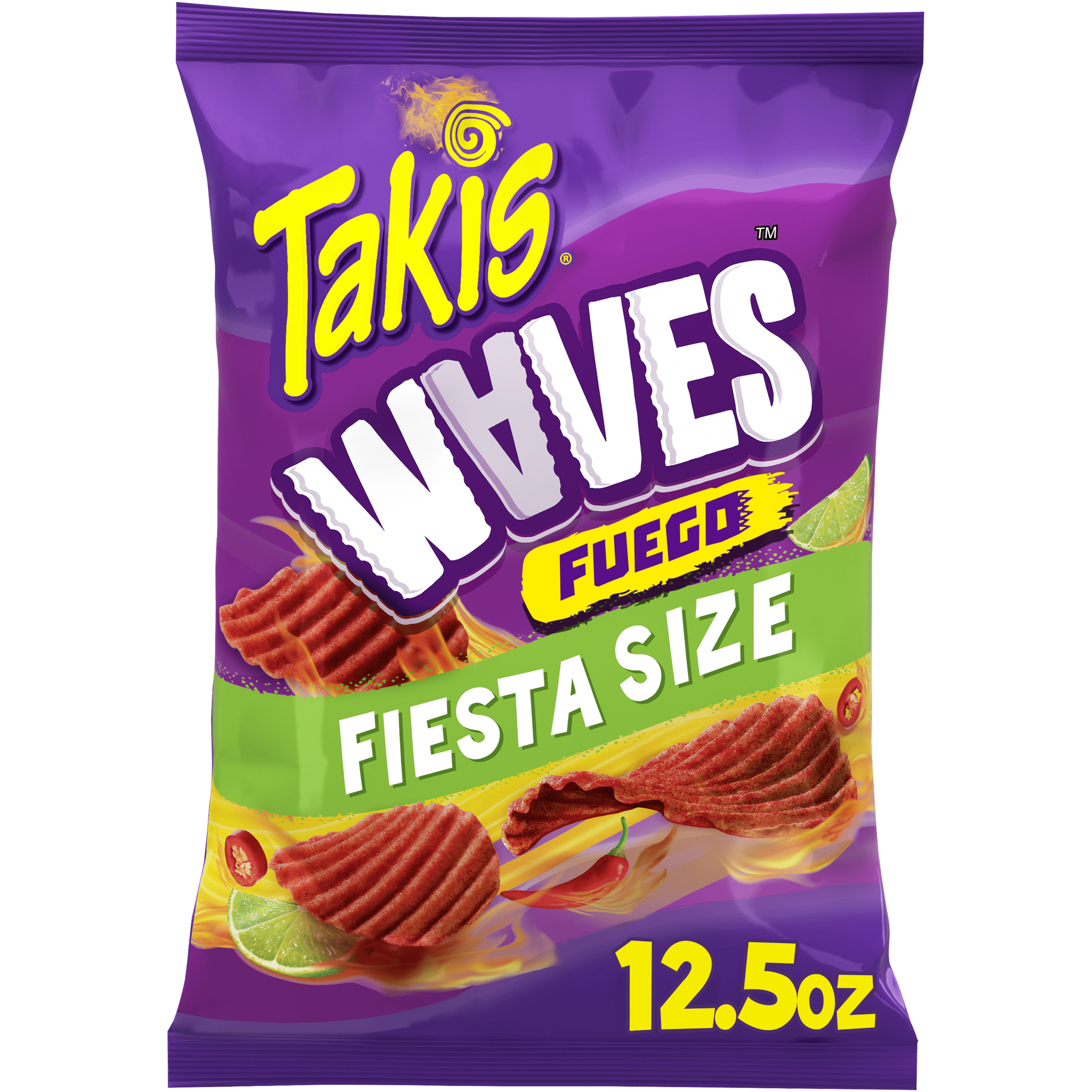 Takis Fuego Waves 12.5 oz Fiesta Size Bag, Hot Chili Pepper & Lime Wavy ...