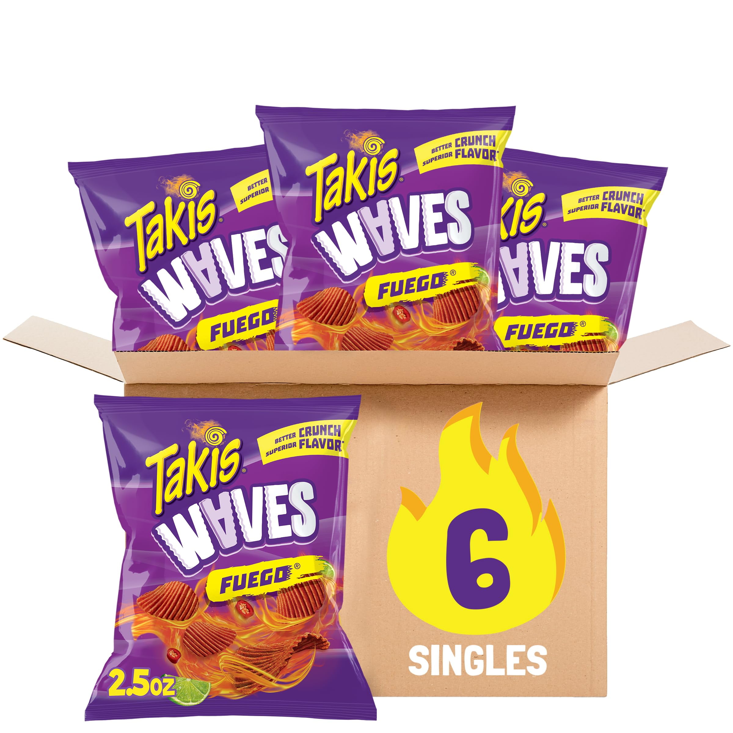Takis Fuego Waves 6 pc / 2.5 oz Snack Size Multipack, Hot Chili Pepper ...