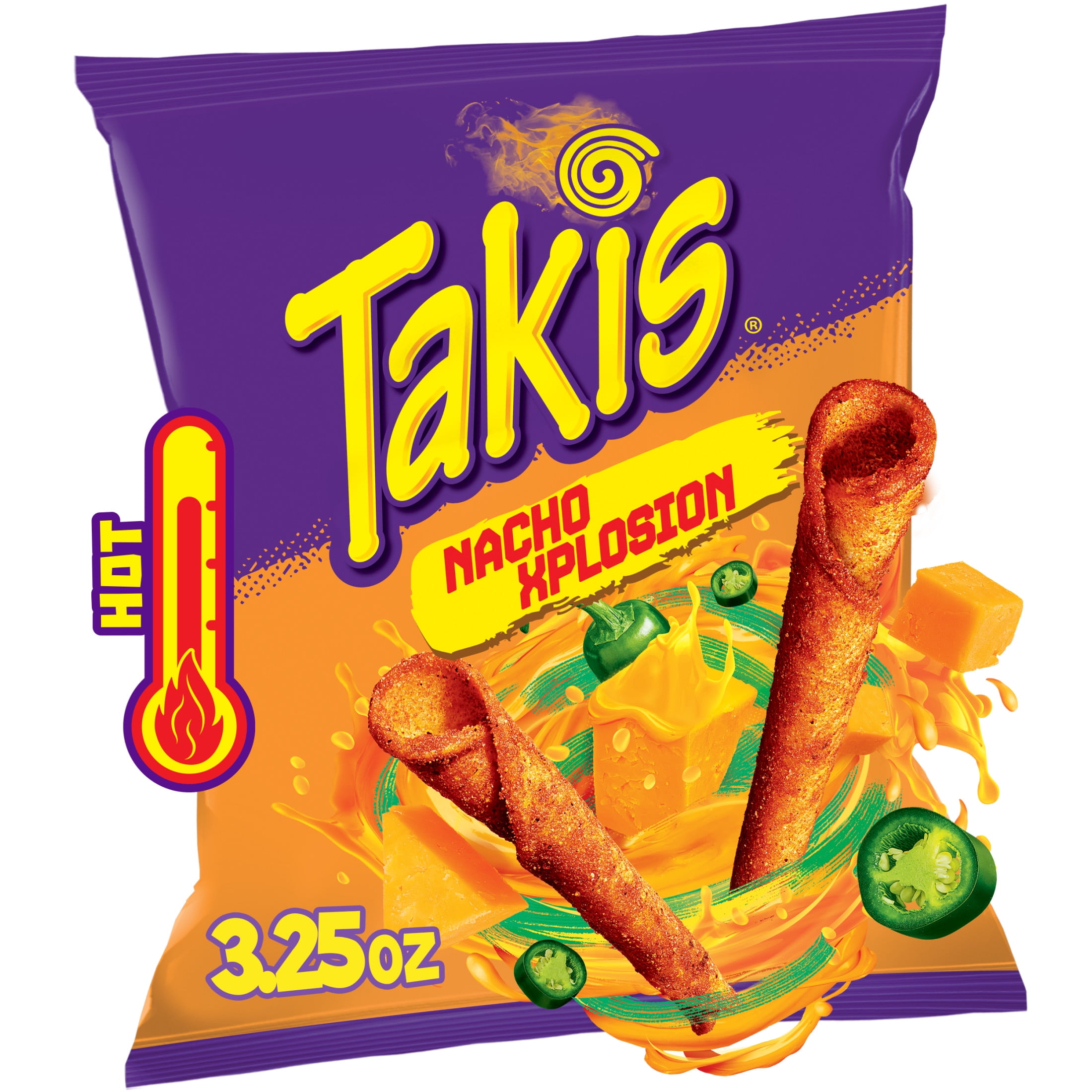 Takis Nacho Xplosion 3.25 oz Snack Size Bag, Cheese and Chili Pepper Rolled Tortilla Chips ...