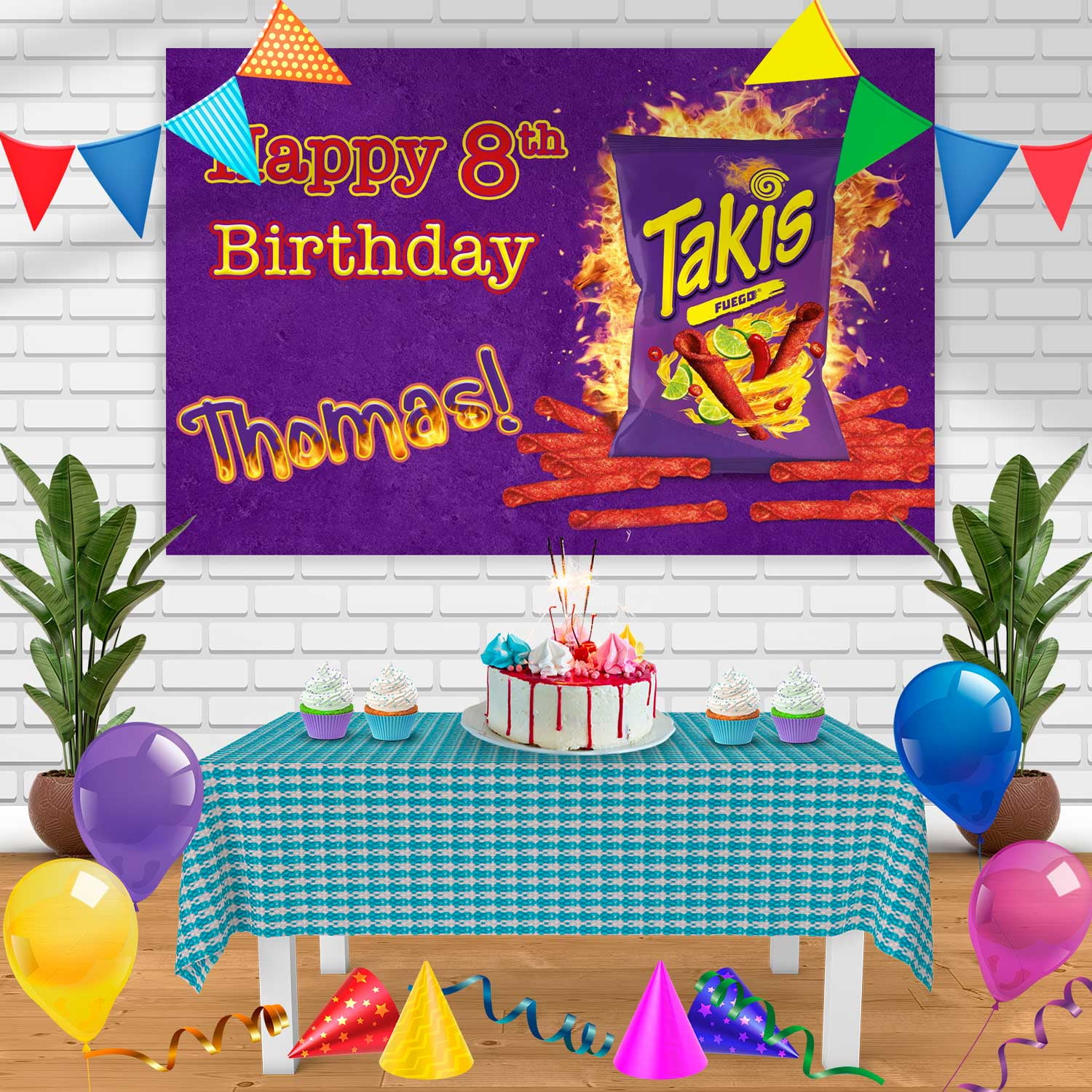 Takis Themed Customizable Birthday Banner, Nacho Snack Party Decoration, Glossy Coated 60 x 44 ...